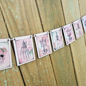 Wooden Halloween Banner, Spooky Decor, Shabby Chic Skelton Banner ...