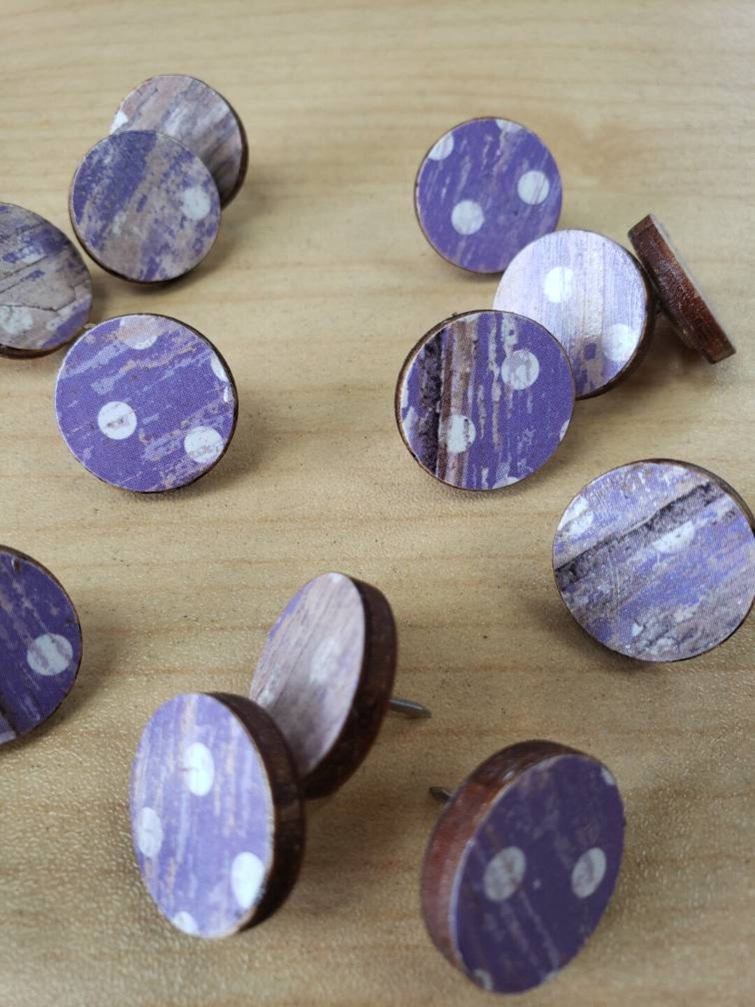 Purple Polka Dot Thumbtacks: Handmade Decorative Push Pins, Set of 16 ...
