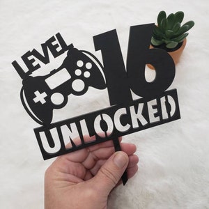 Gamers 16th Birthday Cake Topper, Geek Birthday Party, Level 16 ...