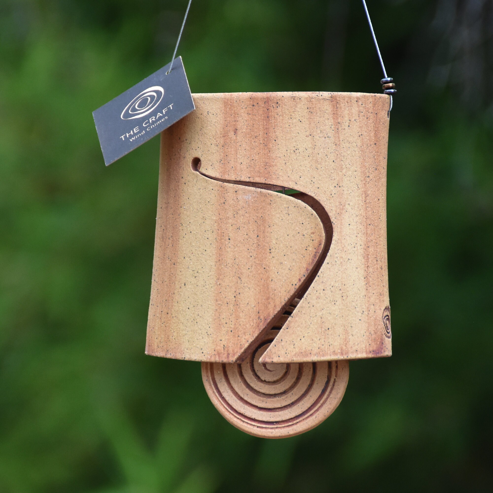 Modern Ceramic Wind Chime With Spiral Clapper Speckled Buff ...