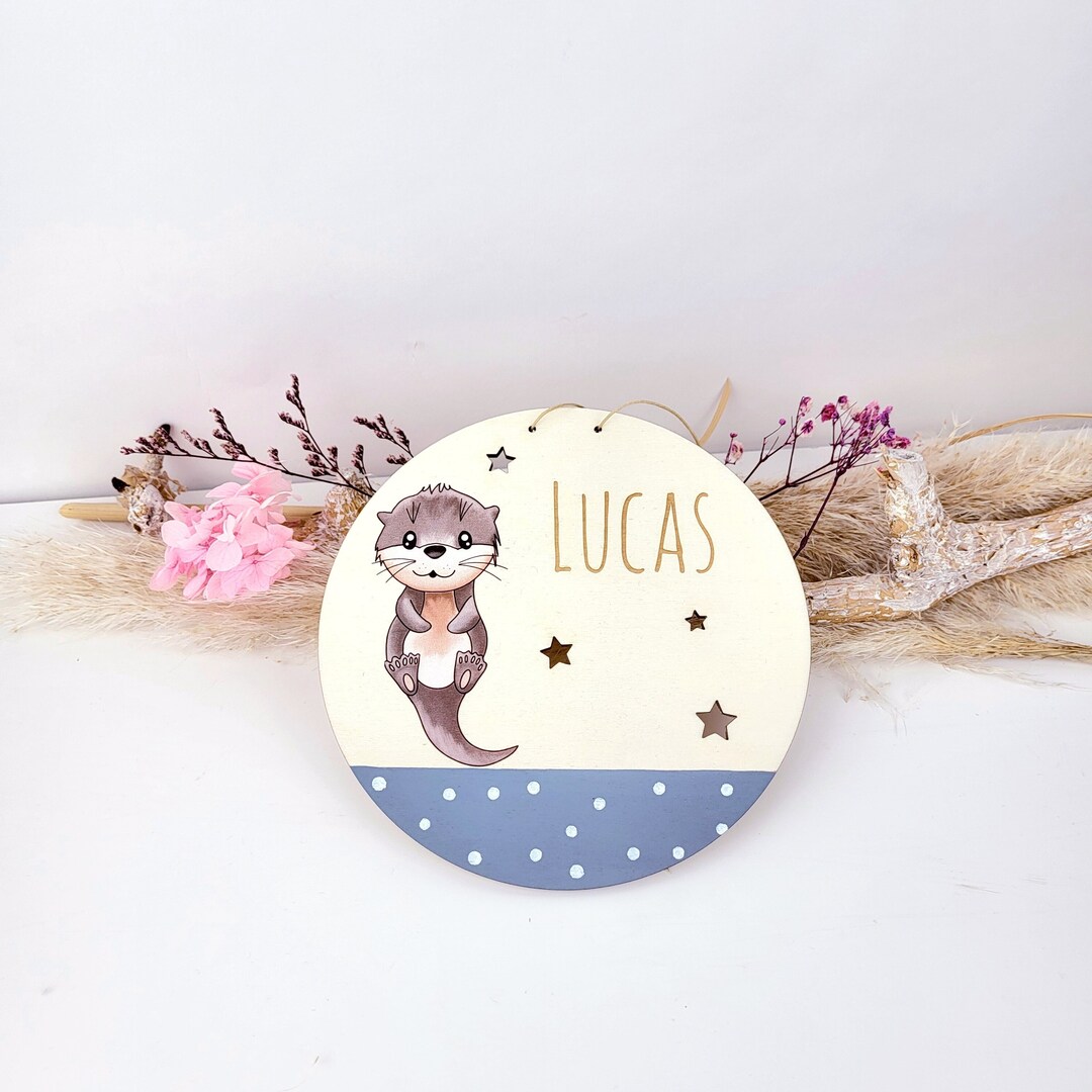 Personalized Sign Otter, Wooden Sign Children, Wall Decoration Children ...