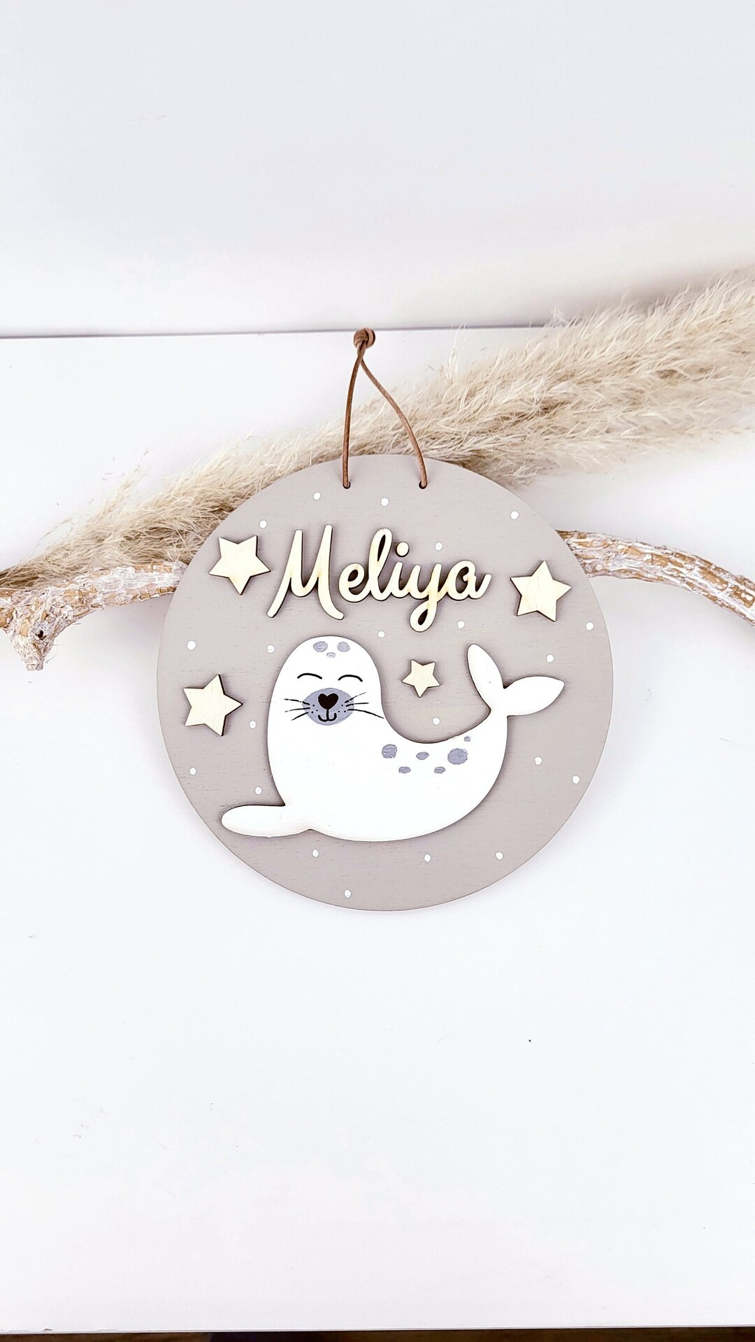 Round Name Plate robbe Made of Wood Wooden Sign for Children - Etsy