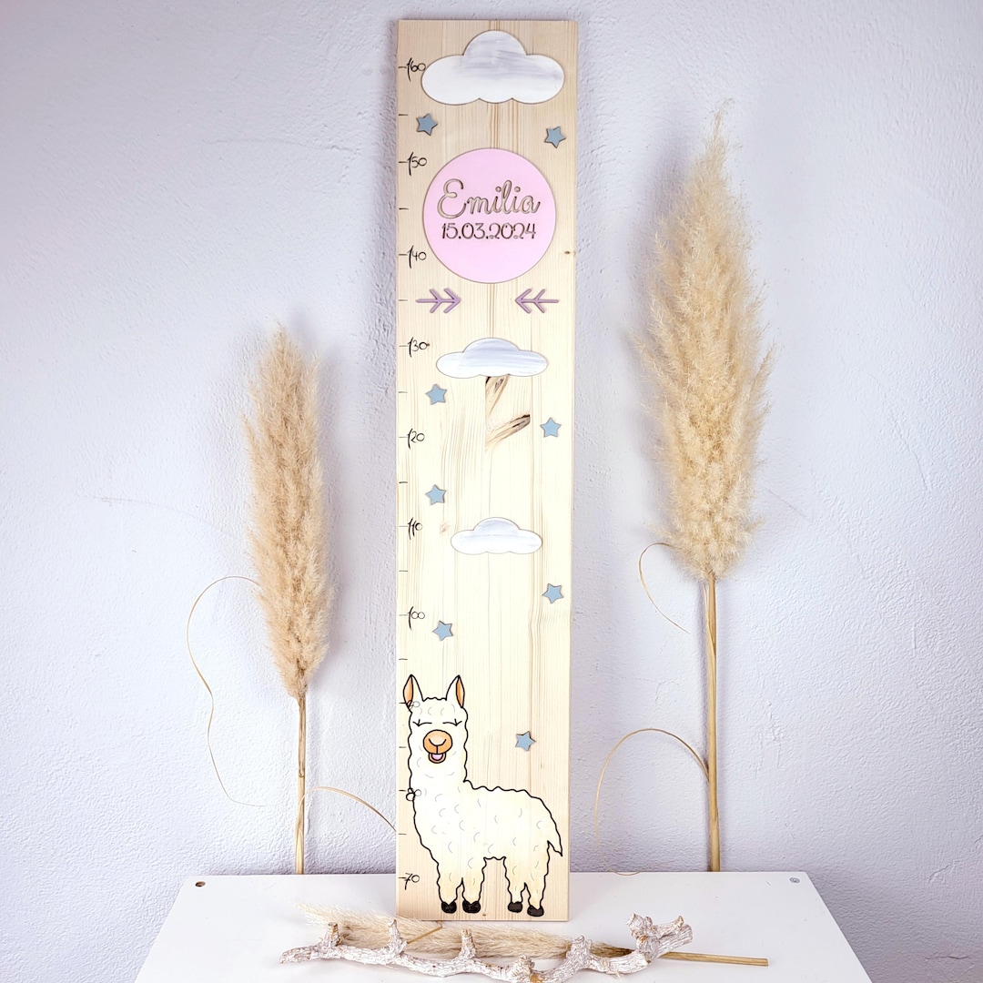 Personalized Alpaca Wooden Growth Chart for Children in Pink, With Name ...