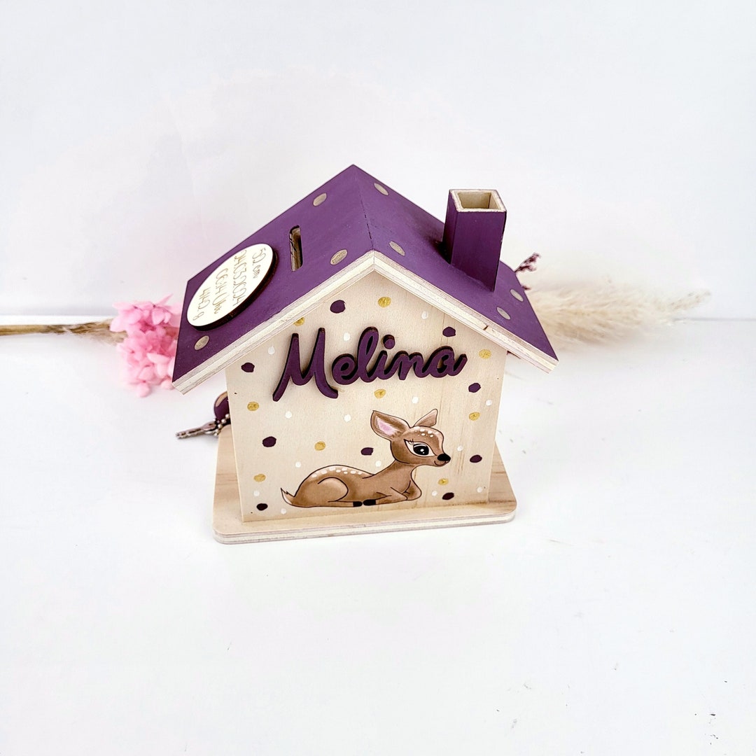 Personalized Wooden "deer" Piggy Bank for Children, Christening Gift ...