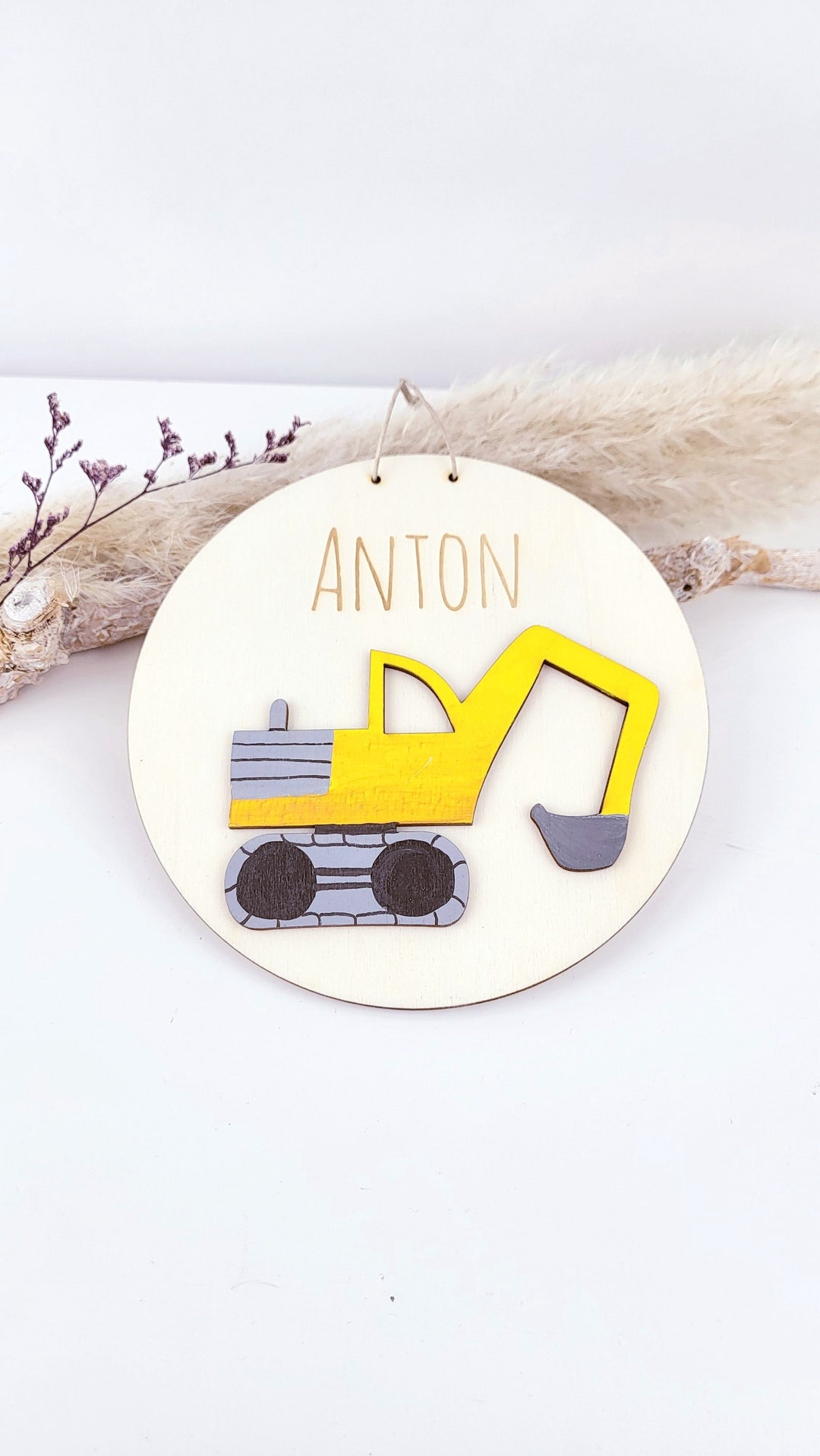 Wooden Name Plate Excavator Wooden Sign With Name/ Round - Etsy
