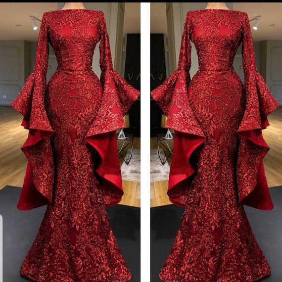 Red Mermaid Prom Dressafrican Clothing for Womenfloor Length | Etsy UK