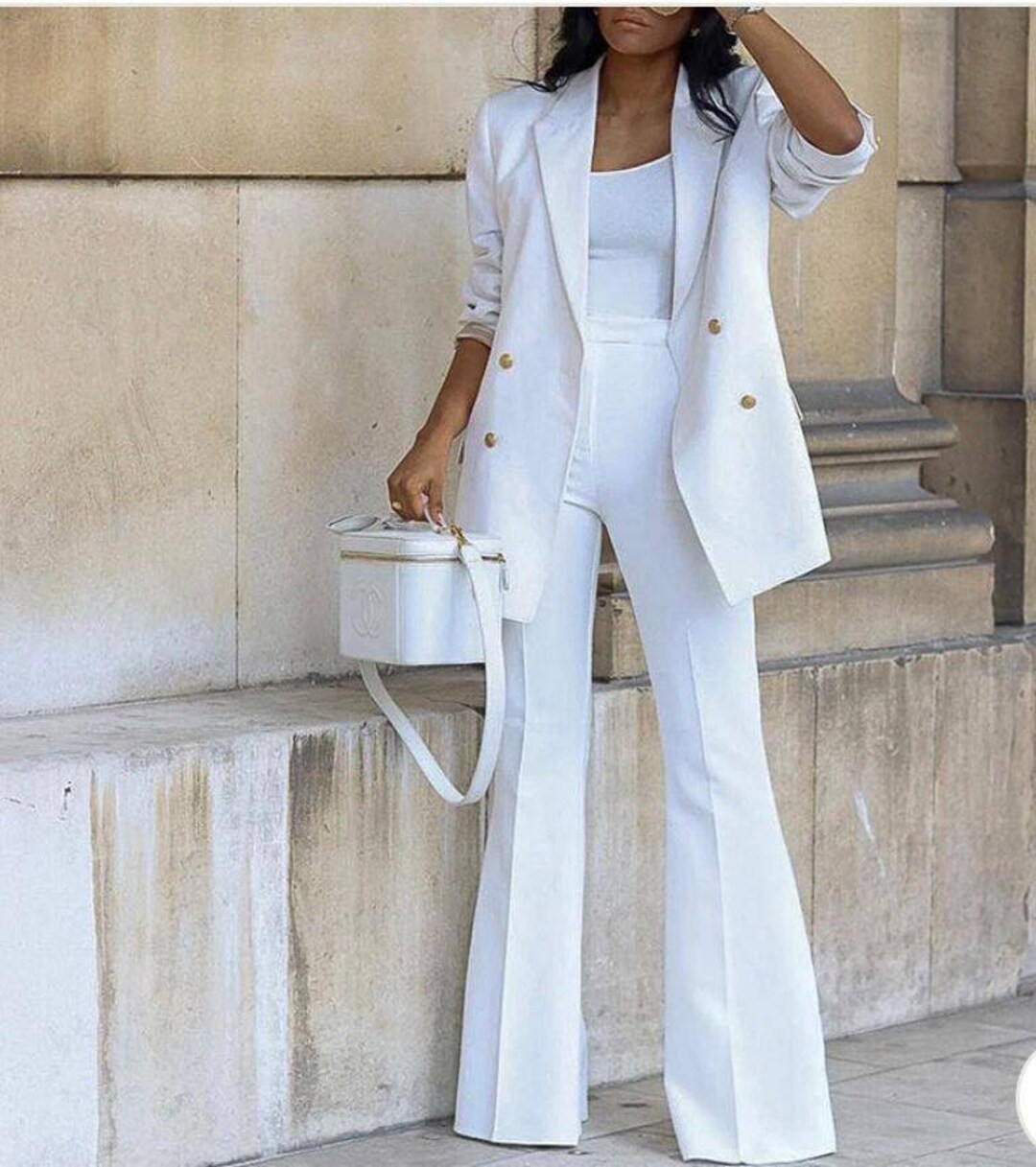 Solid Color Casual Wide Leg Pant Two-piece Suit,wedding Reception Suit ...