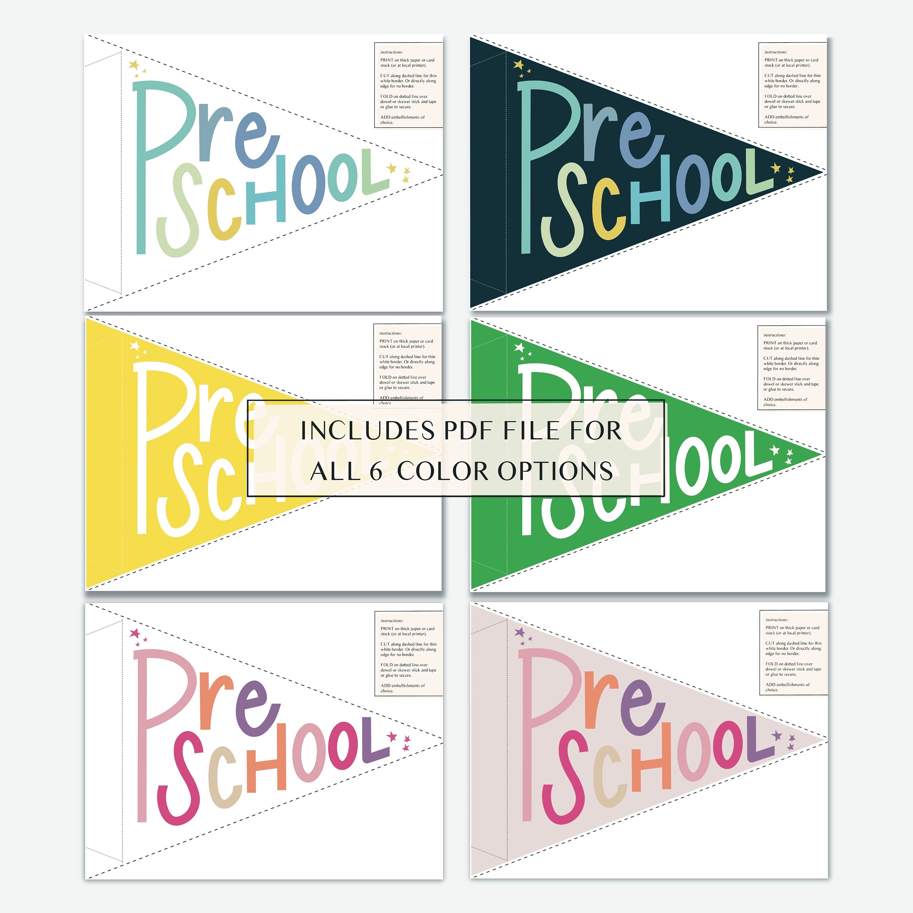 First Day of Preschool Pennant Flag for Preschool Sign for Back to ...