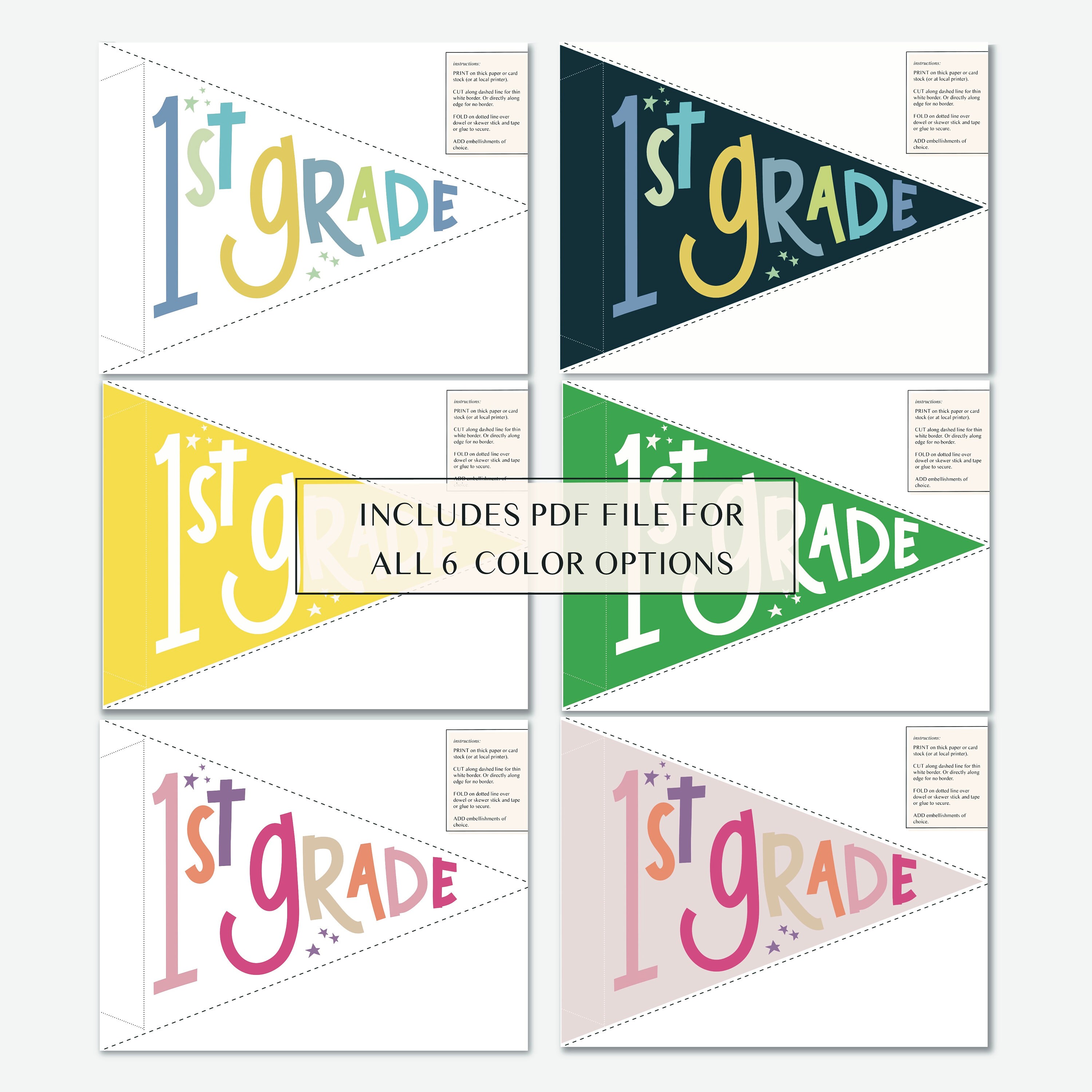 Back to School Pennant First Day of First Grade Flag Printable - Etsy