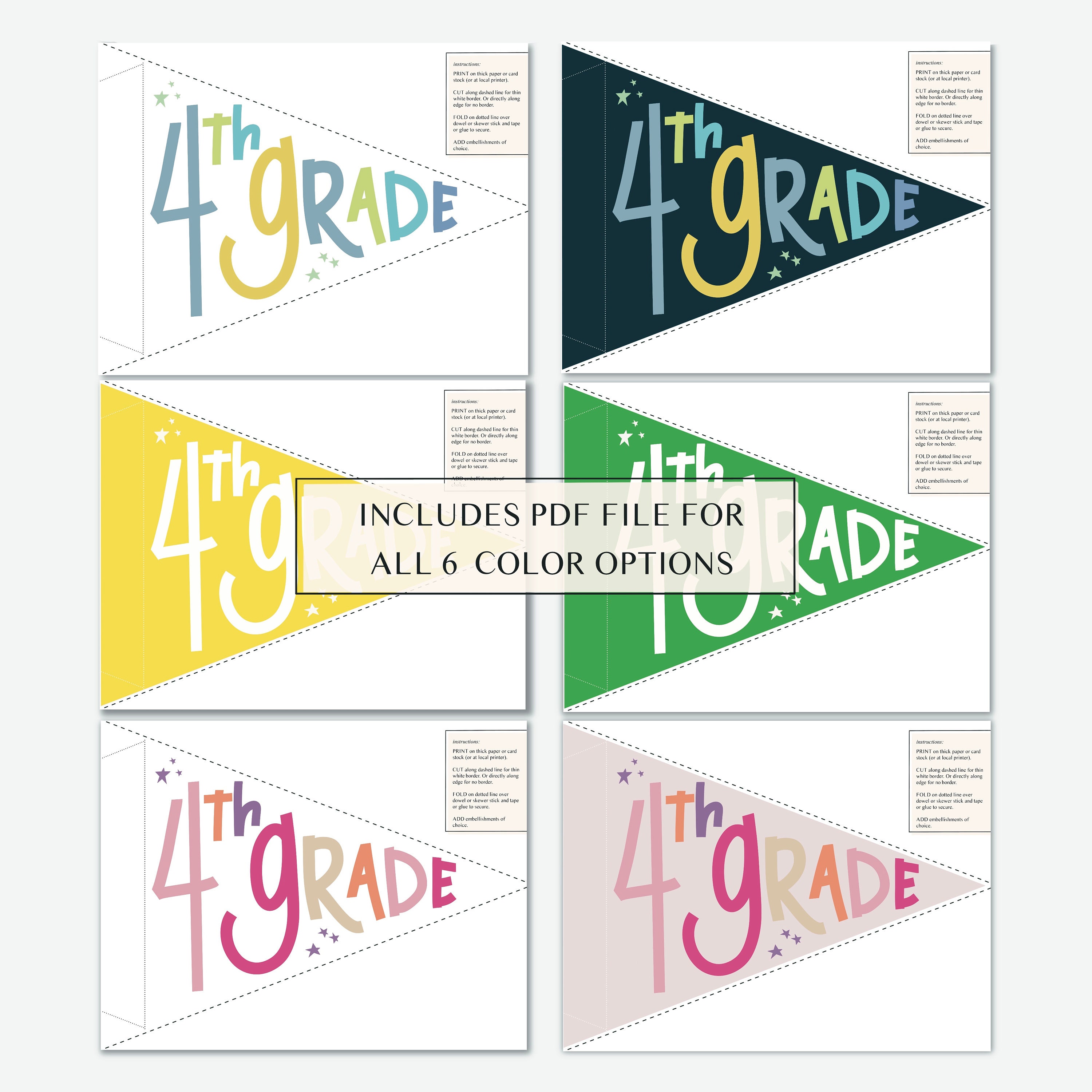 Back to School Sign Fourth Grade First Day of Fourth Grade Pennant Flag ...