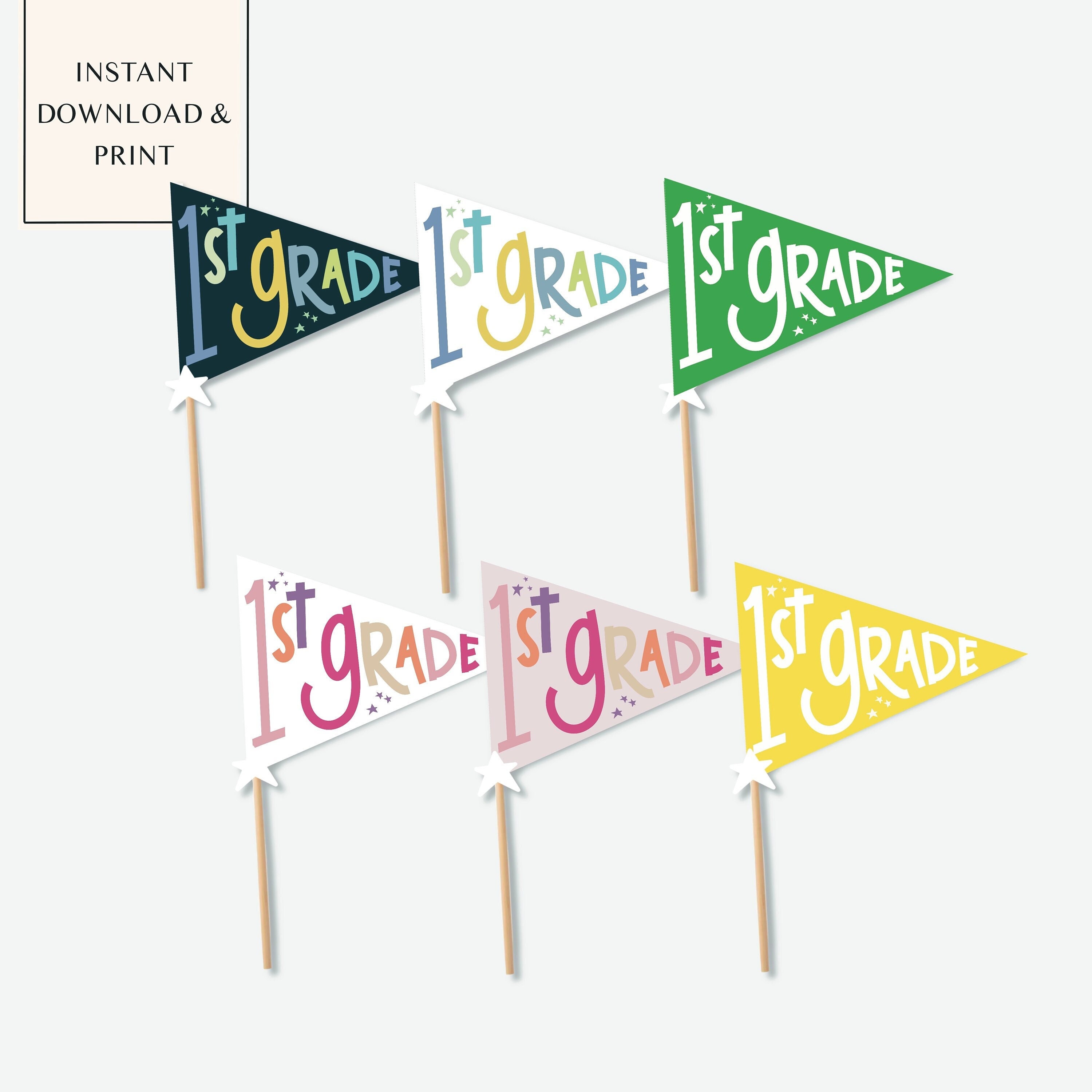 Back to School Pennant First Day of First Grade Flag Printable Instant ...