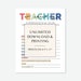 Teacher Gift Questionnaire Back to School Teacher Printable Instant ...