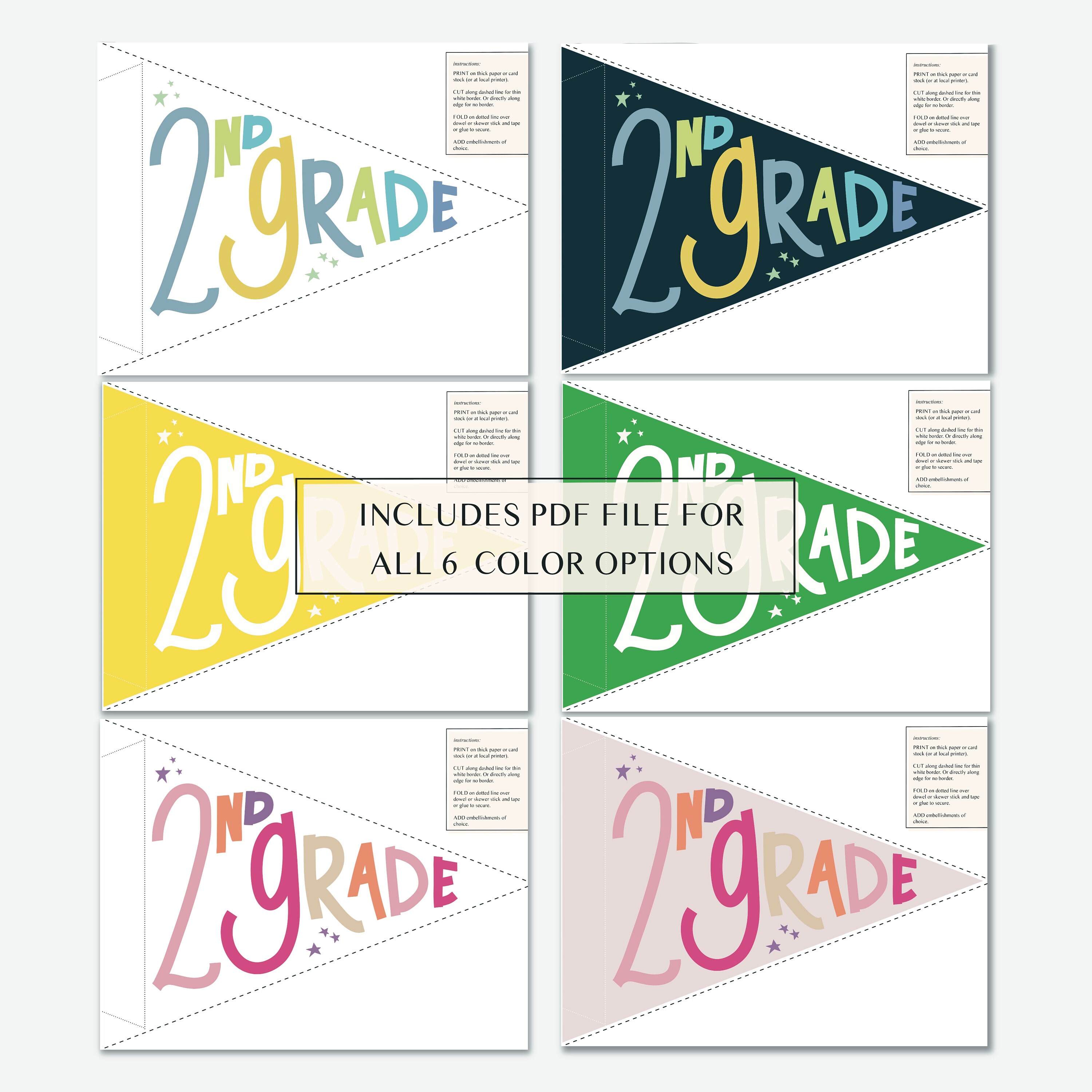 First Day of School Sign for Second Grade Pennant Flag for Back to ...