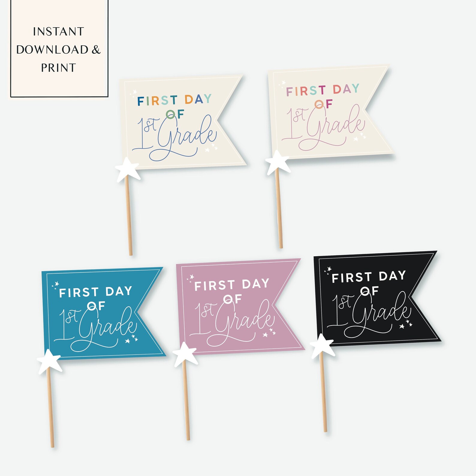First Day of First Grade Pennant Flag Printable Back to School Pennant ...