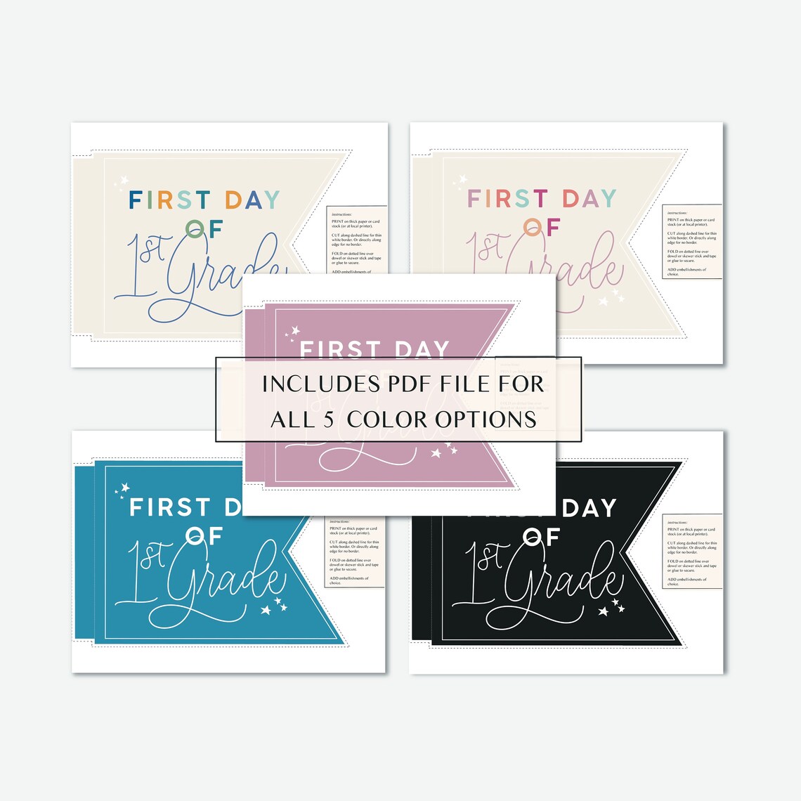First Day of First Grade Pennant Flag Printable Back to School - Etsy