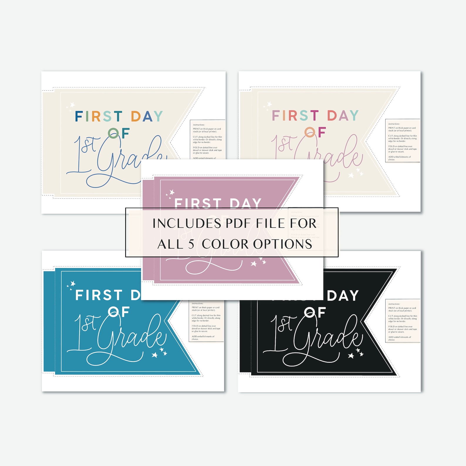 First Day of First Grade Pennant Flag Printable Back to School Pennant ...