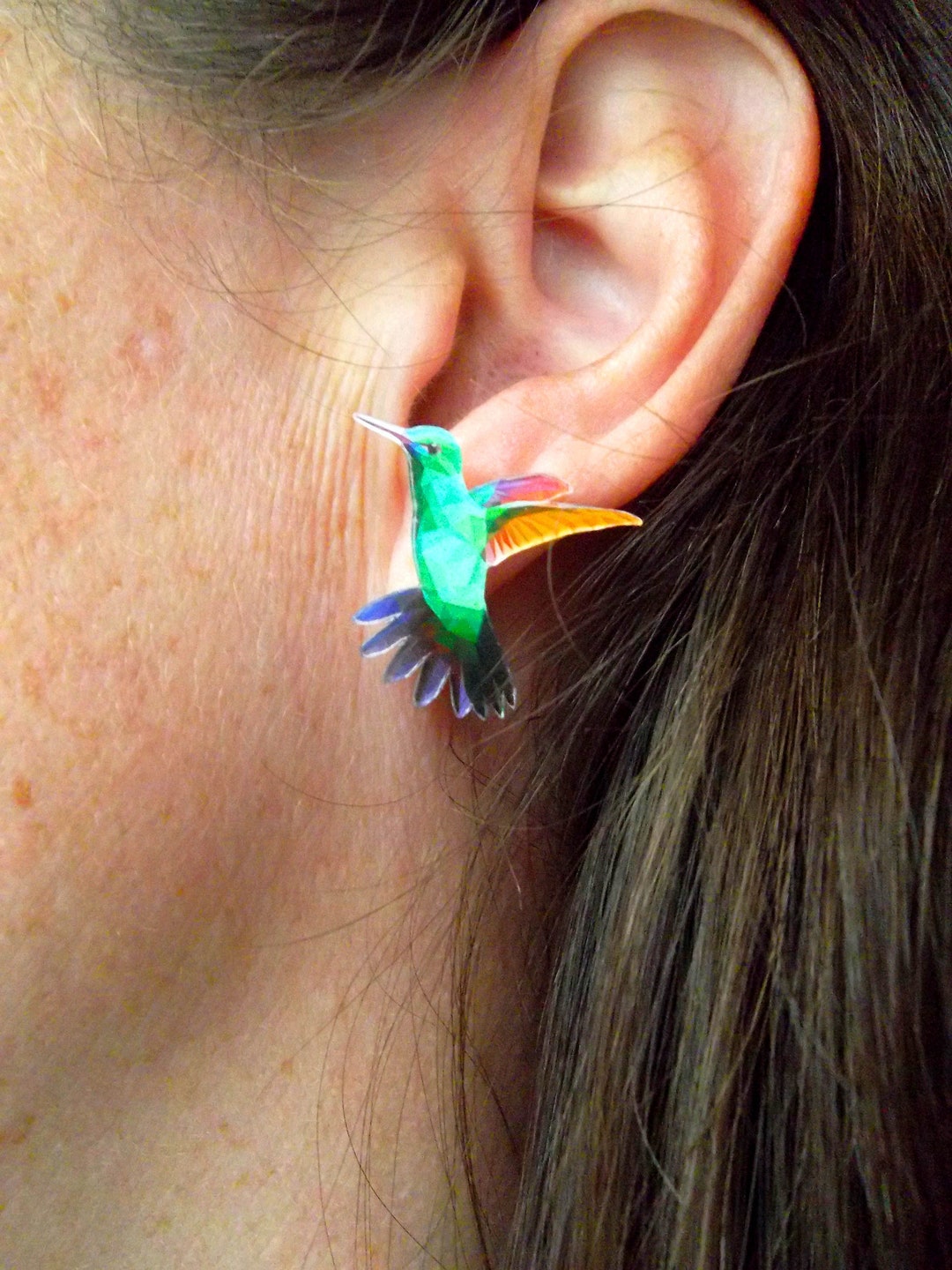 Colorful Rainbow POLYGONS Hummingbird STUD EARRINS - Etsy