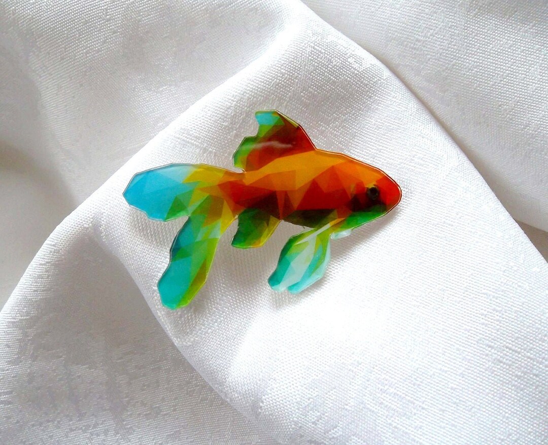 Rainbow Fish Brooch: Handmade Crystal Resin Pin - Etsy