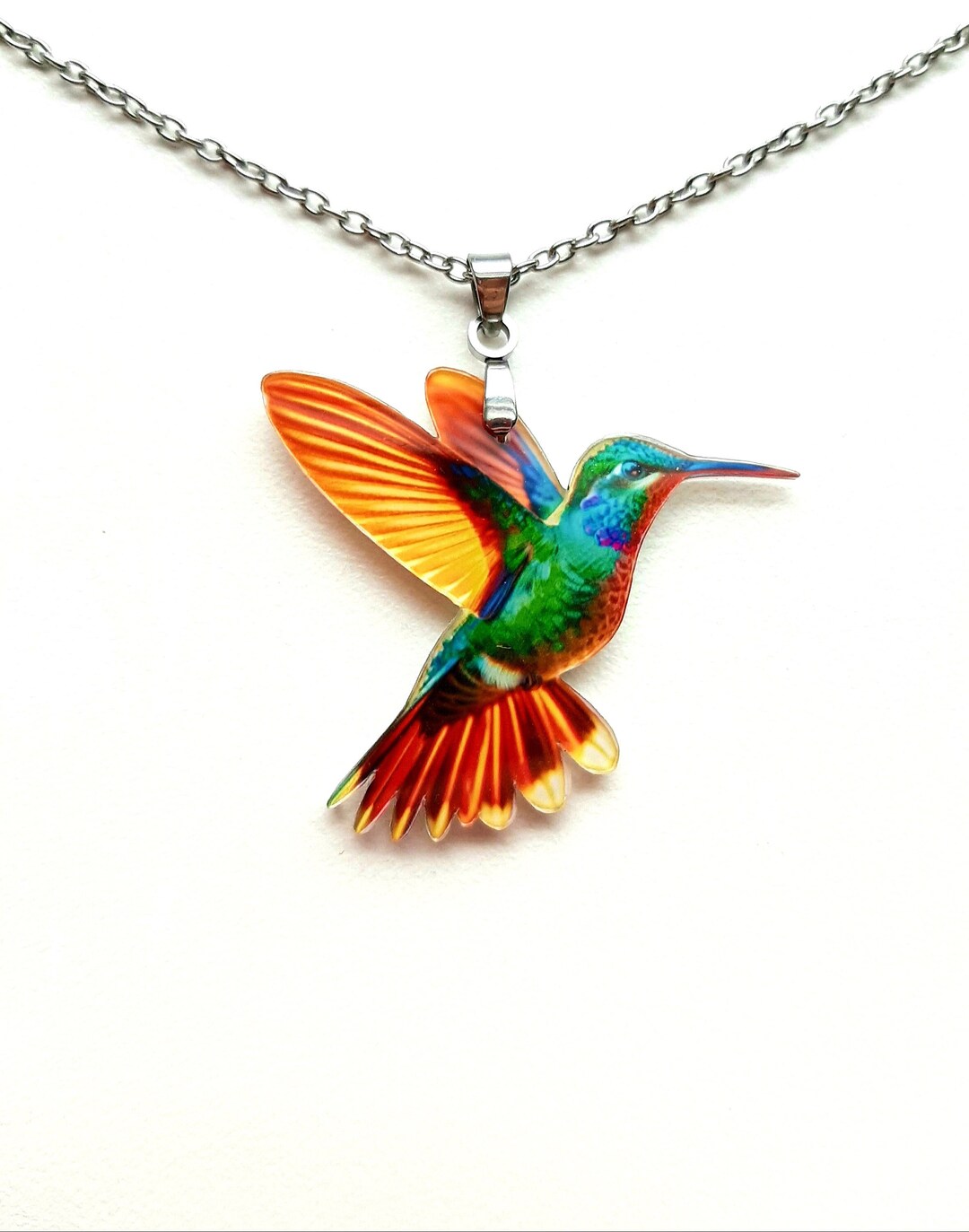 HUMMINGBIRD NECKLACE, Surgical Stainless Steel, Crystal Resin - Etsy