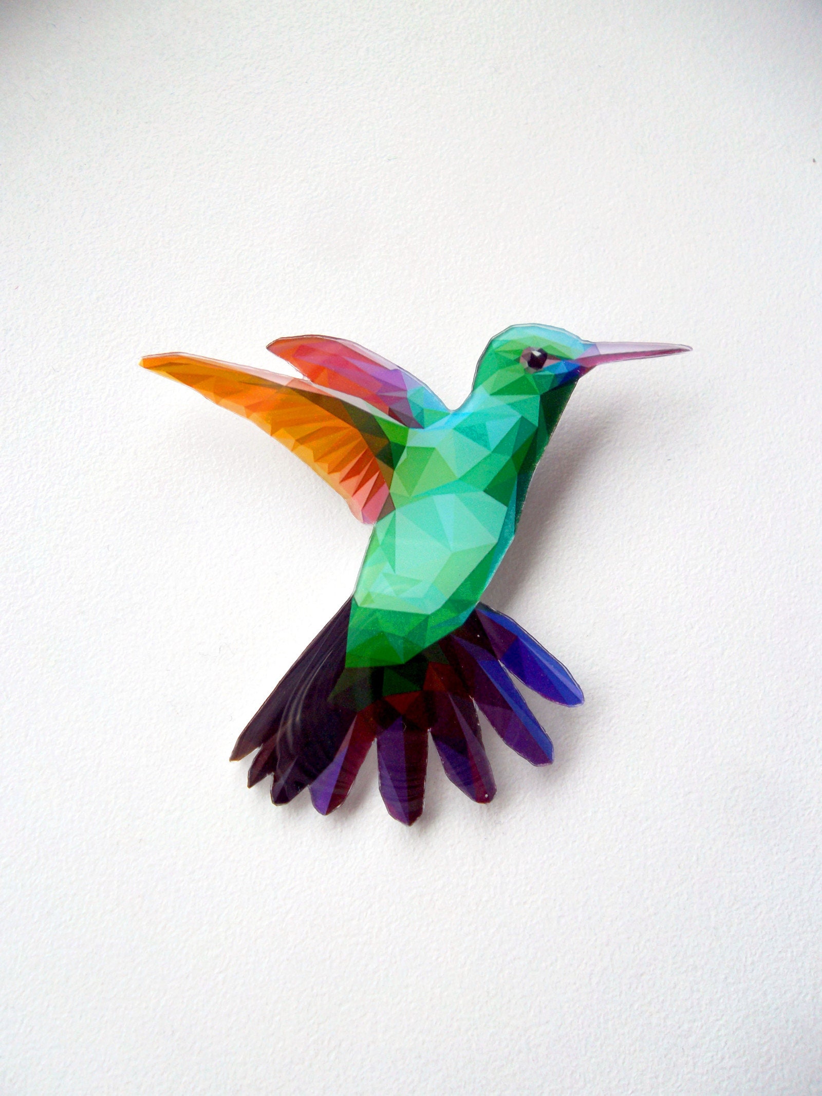 Polígonos Colorido Colibrí resina cristalina BROCHE - Etsy España