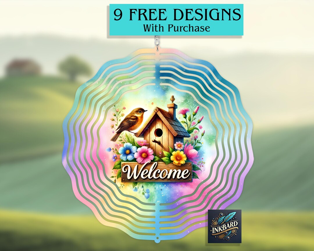 Birdhouse Welcome Sign Floral Bird Garden Wind Spinner Sublimation ...