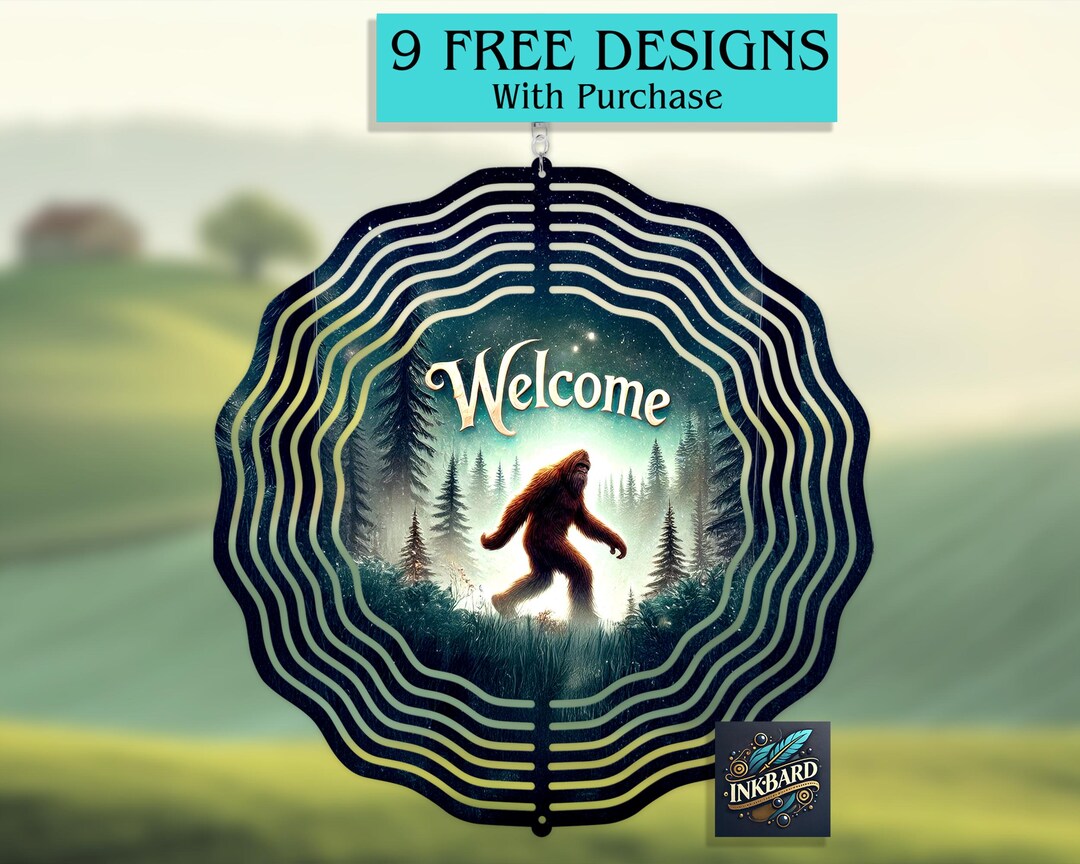 Bigfoot Sasquatch Welcome Sign Cabin Forest Wind Spinner Sublimation ...