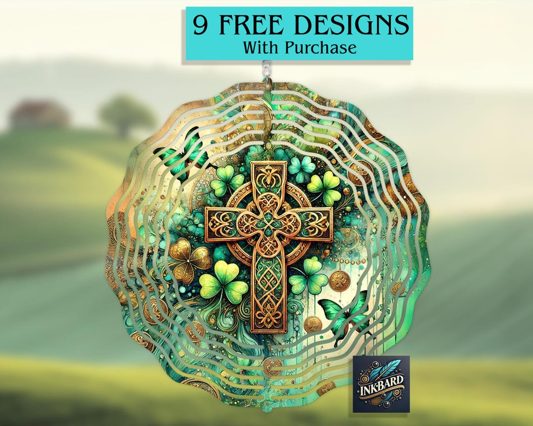 St Patrick's Day Shamrock Celtic Cross Christian Catholic Wind Spinner ...