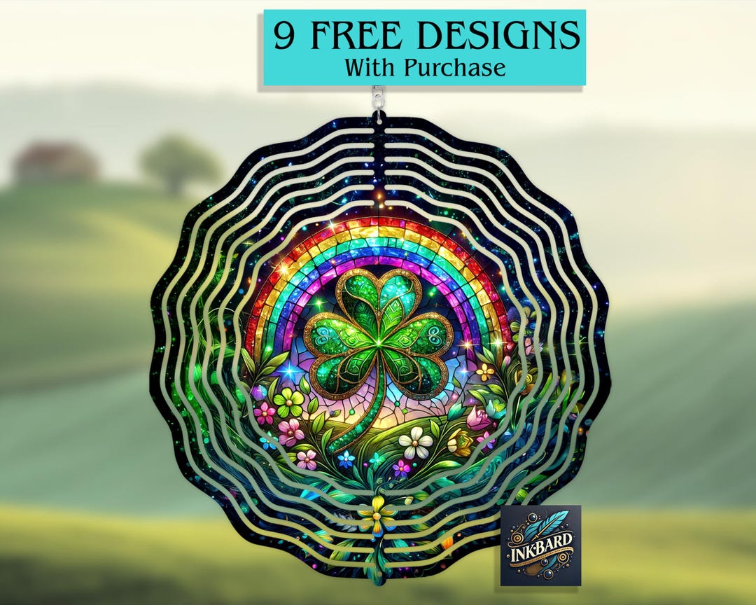 Stained Glass St Patrick's Day Shamrock Rainbow Floral Wind Spinner ...