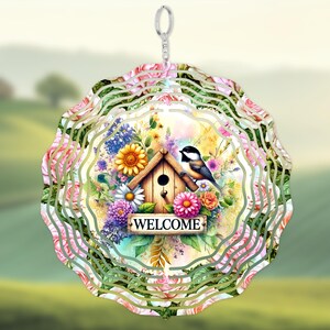Birdhouse Welcome Sign Floral Bird Garden Wind Spinner Sublimation ...