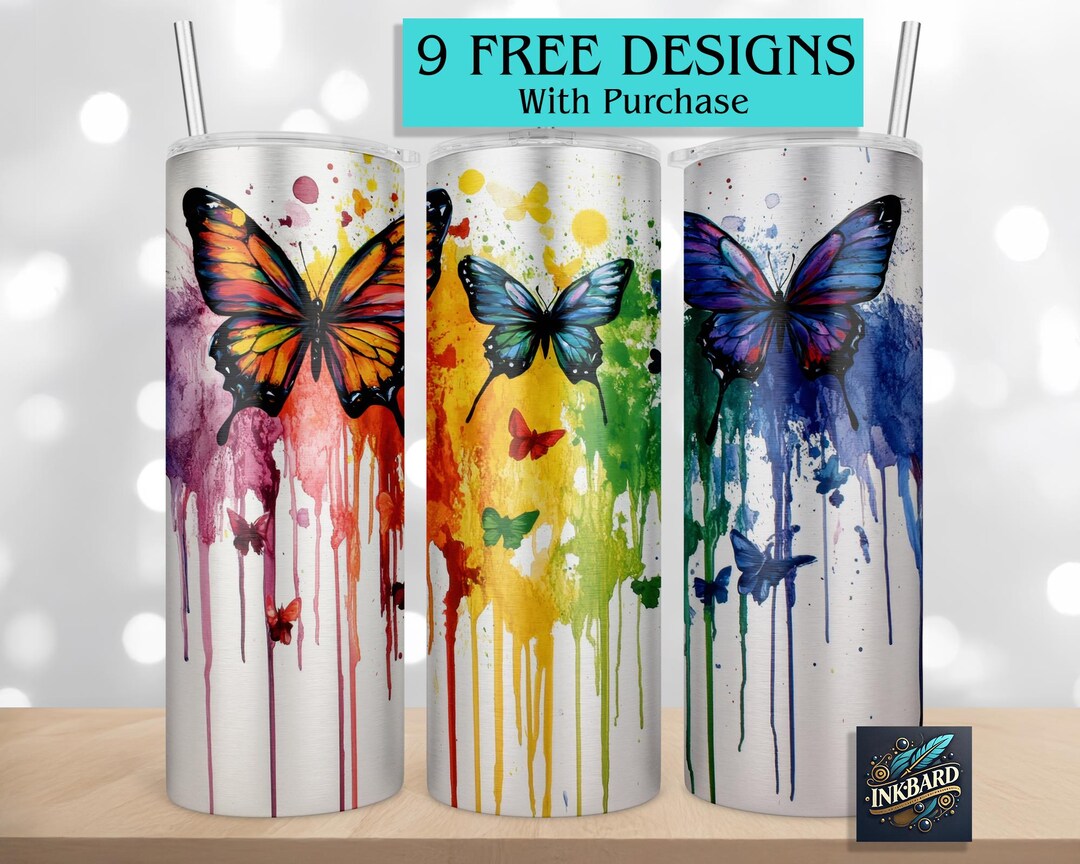 Paint Splash Splatter Butterfly Seamless 20 Oz Skinny Tumbler ...