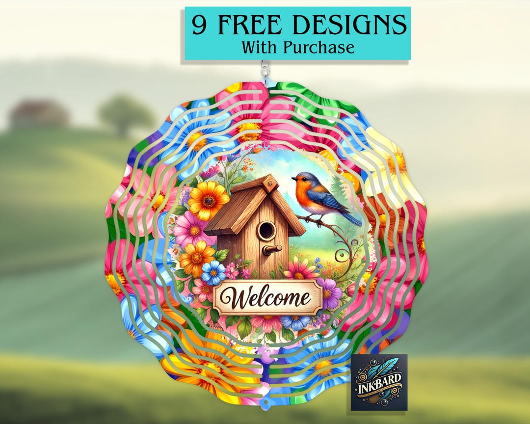 Birdhouse Welcome Sign Floral Bird Garden Wind Spinner Sublimation ...