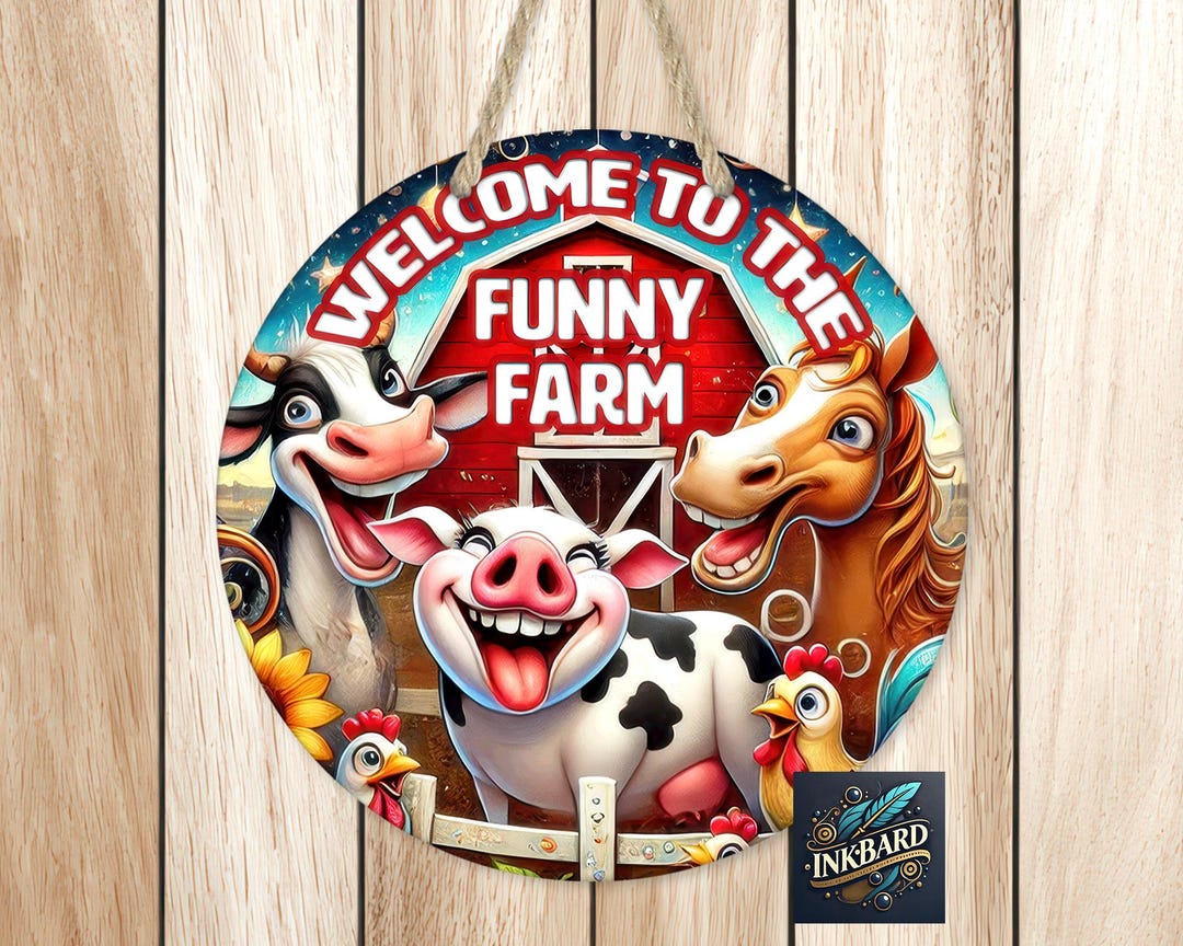 Funny Farm Animals Barnyard Welcome Sublimation Round Ornament Sign ...