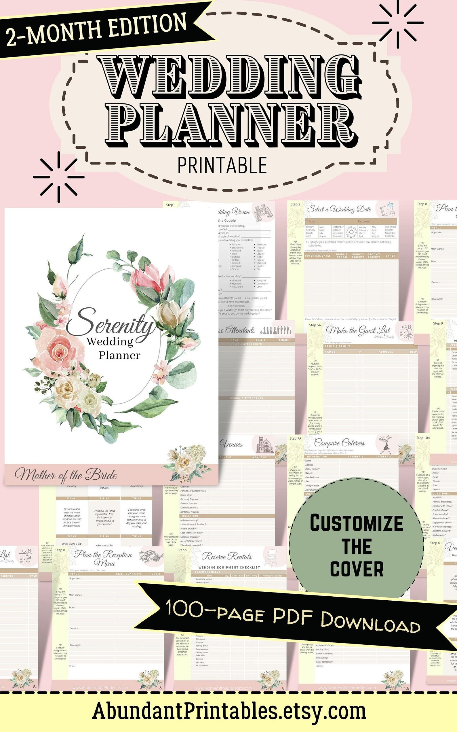 2-month Printable Wedding Planner - DIY Wedding Planner Book - PDF ...