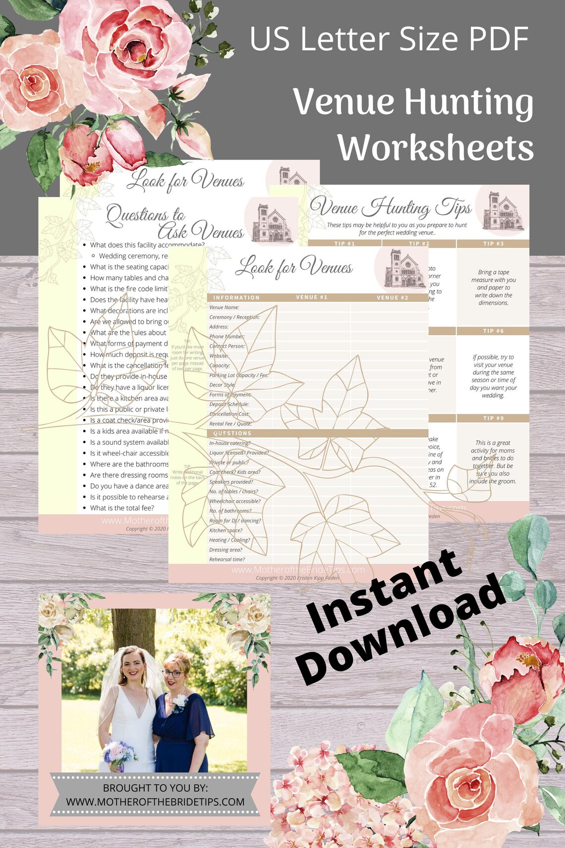 Wedding Venue Checklist, Venue Comparison Worksheets, Venue Checklist ...