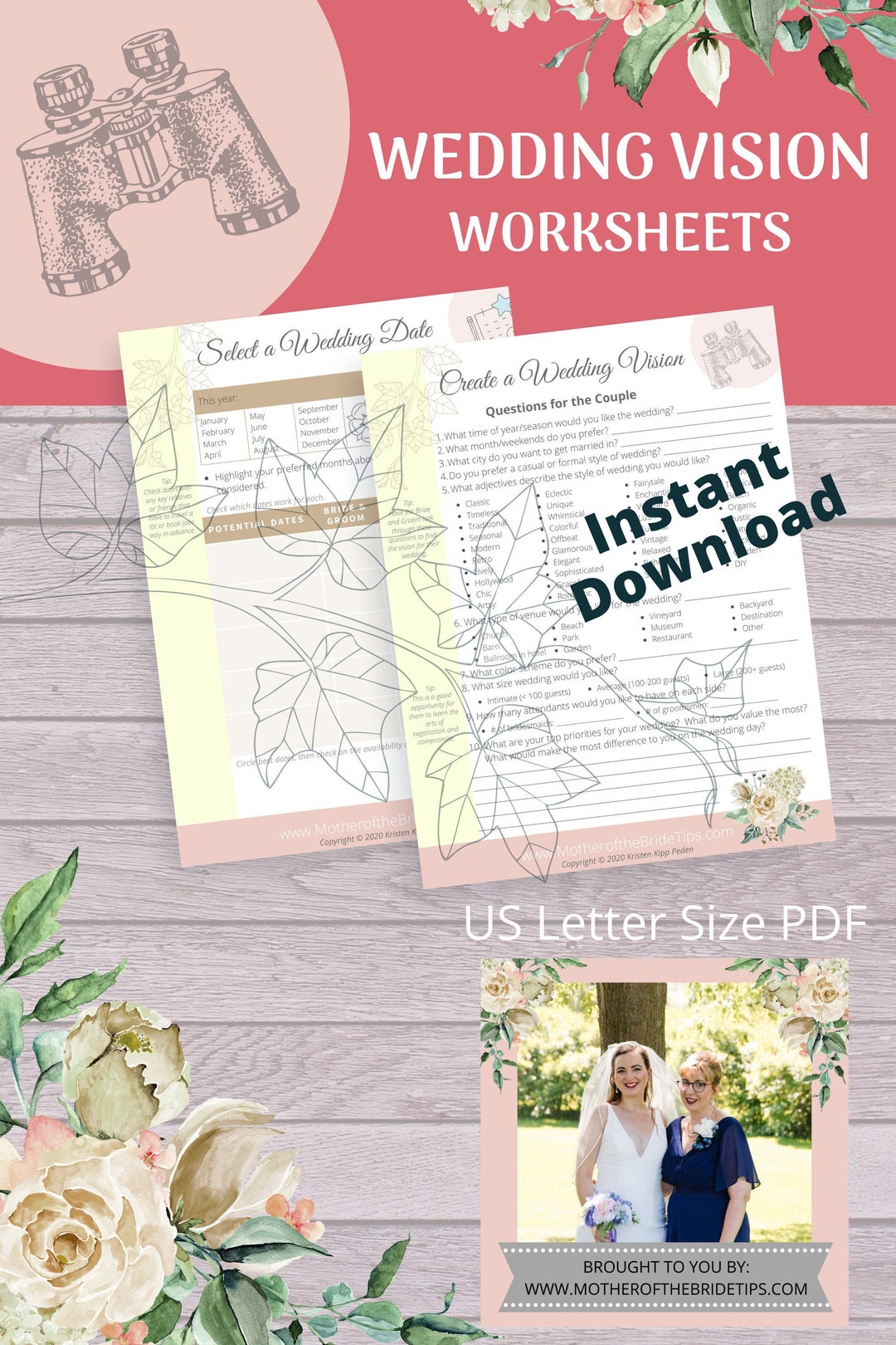 Wedding Vision Worksheets / Checklists Printable Download Pdf File to ...