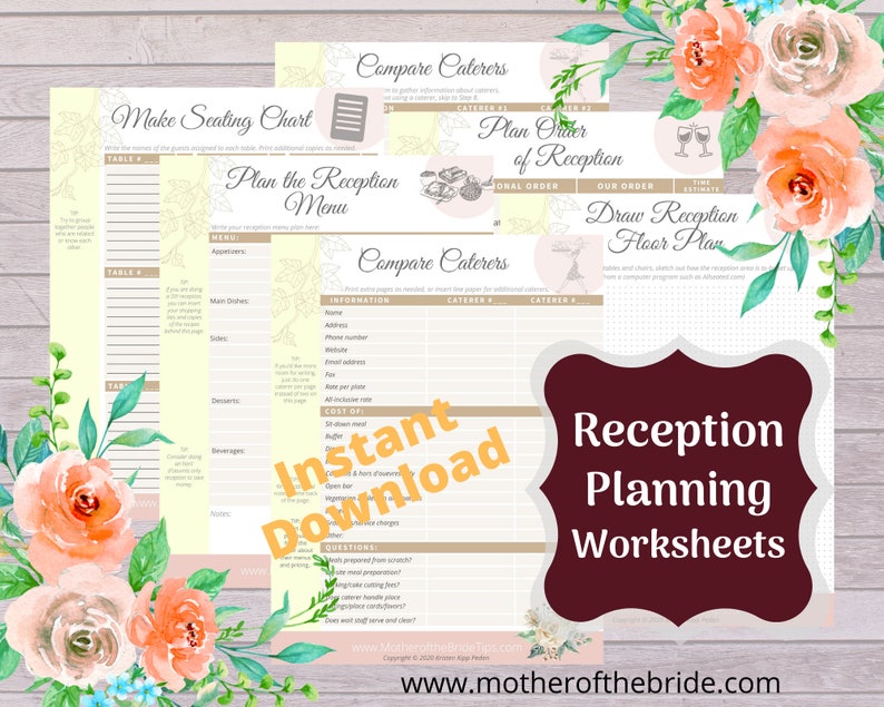 Reception Planning Checklists Bundle for Wedding Planner Notebook ...