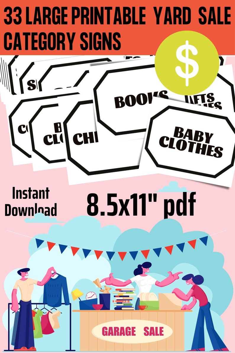 Printable Category Signs to Help You Organize Your Yard Sale, Garage ...