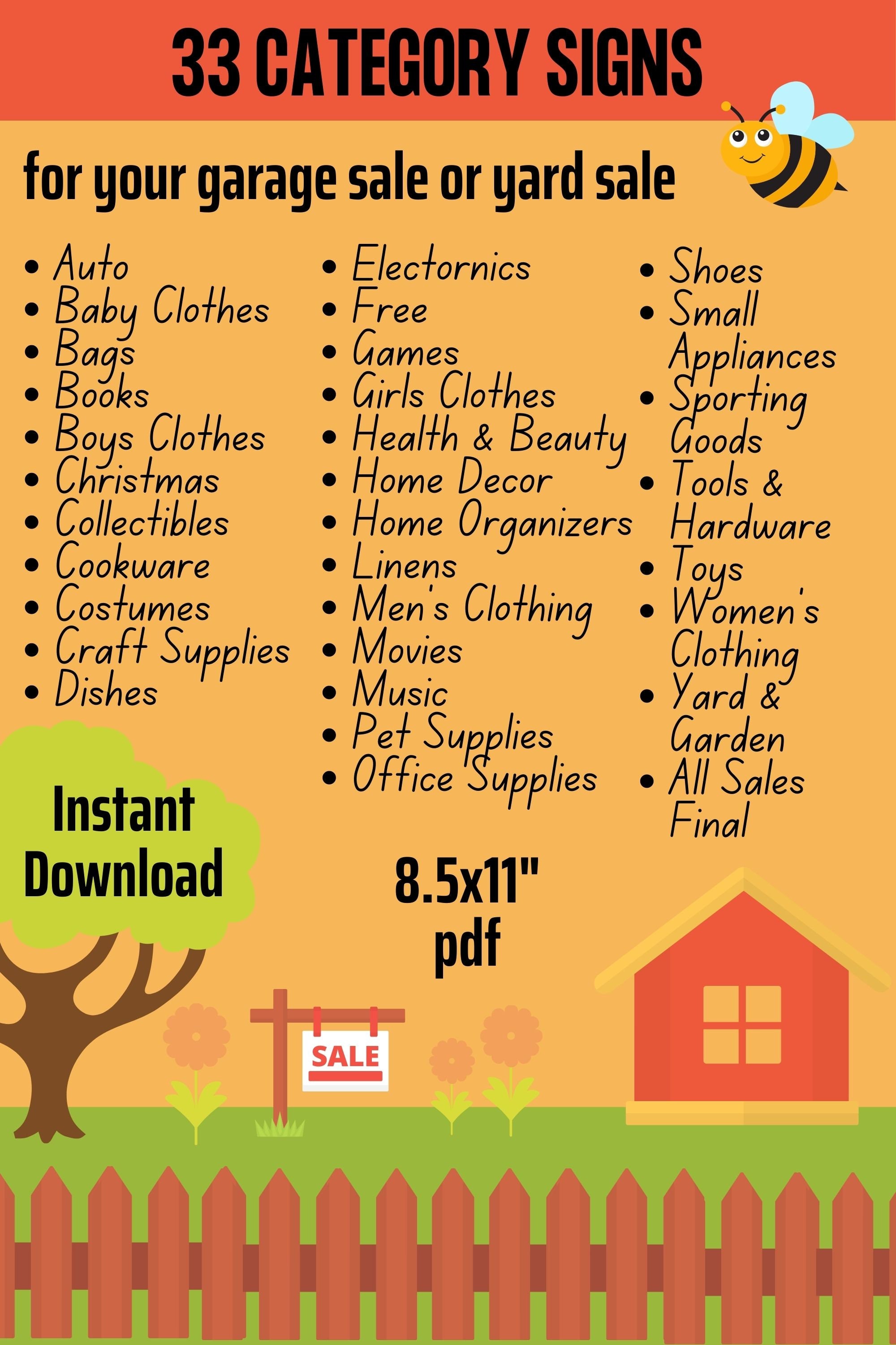 Printable Category Signs to Help You Organize Your Yard Sale, Garage ...