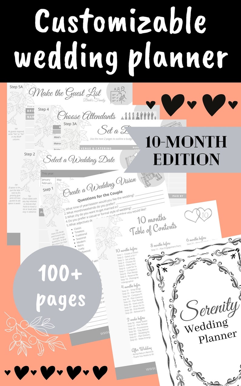10-month Wedding Planner Printable Vintage Theme Black and - Etsy