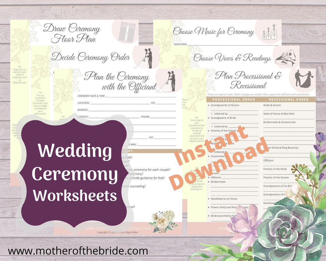 Wedding Ceremony Planning Worksheets Wedding Ceremony Folder Printable ...