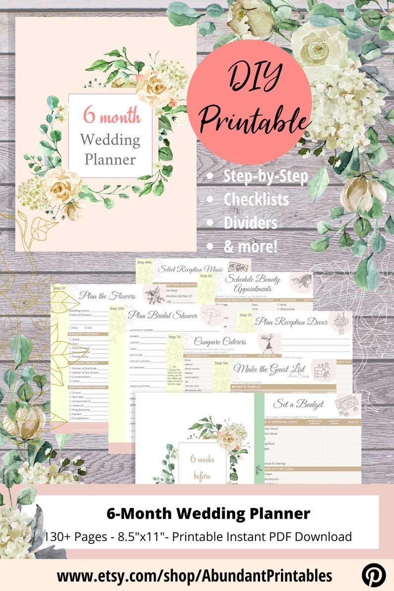 6-month Wedding Planner DIY Printable PDF Download for Your Binder ...