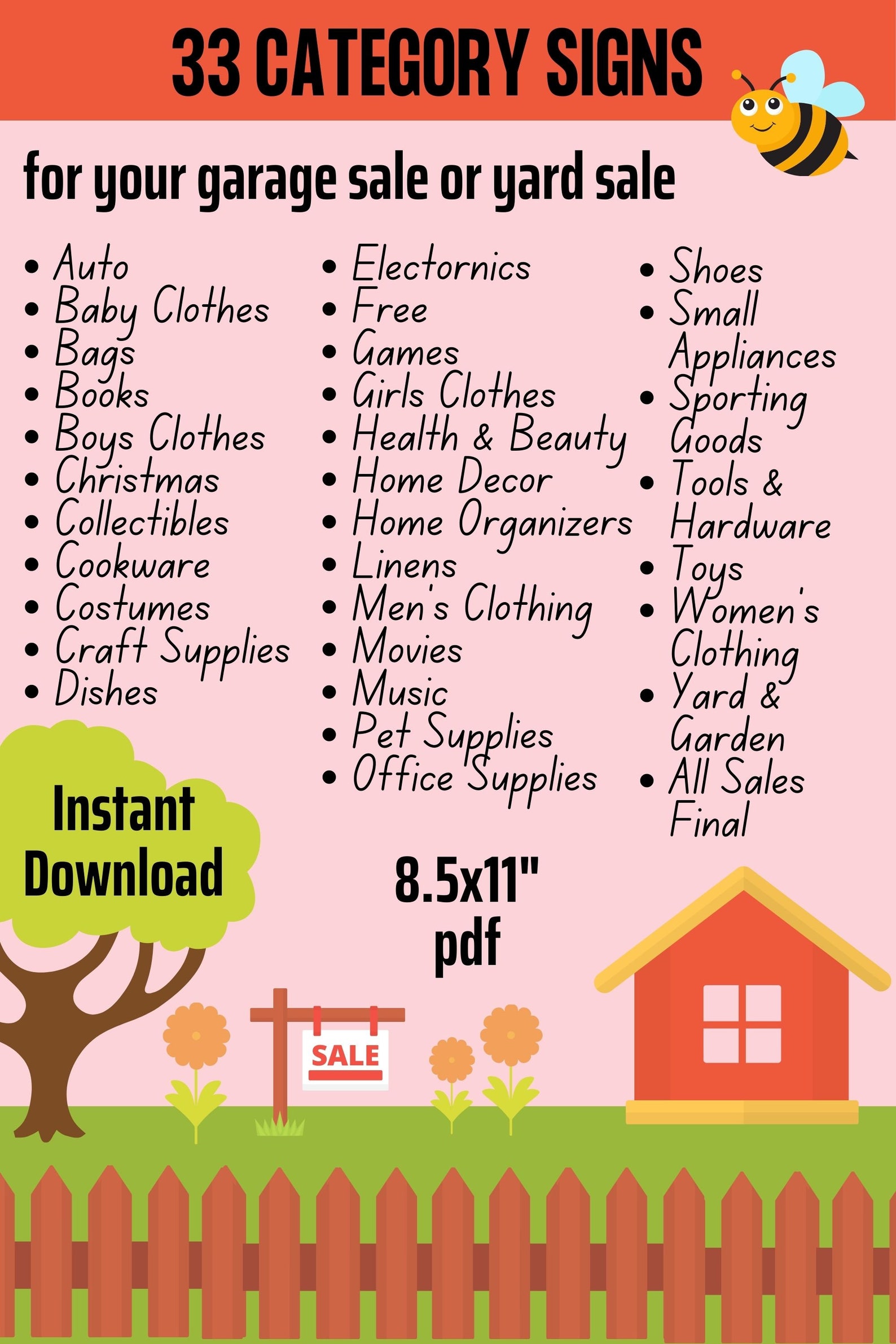Printable Category Signs to Help You Organize Your Yard Sale, Garage ...