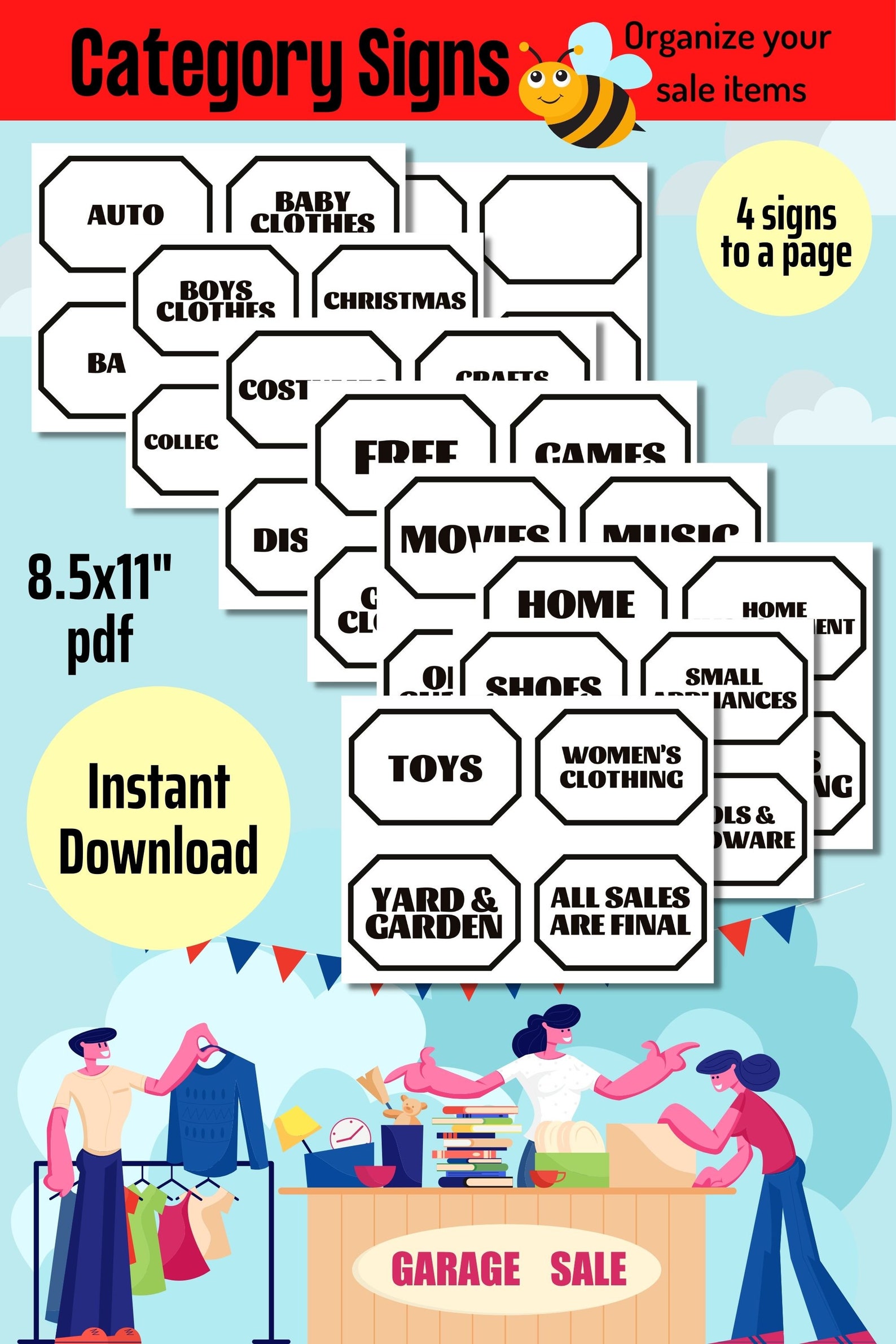 Printable Category Signs to Help You Organize Your Yard Sale, Garage ...