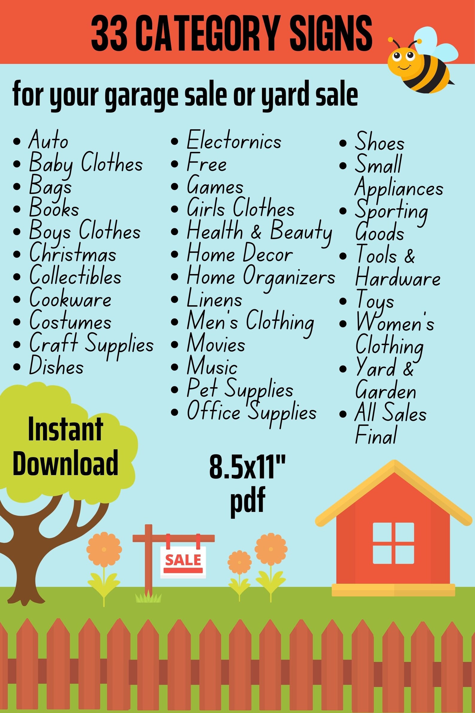 Printable Category Signs to Help You Organize Your Yard Sale, Garage ...