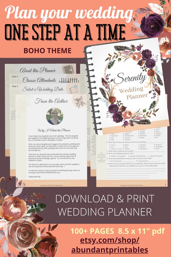 Step-by-step Printable Wedding Planner PDF Download Boho - Etsy