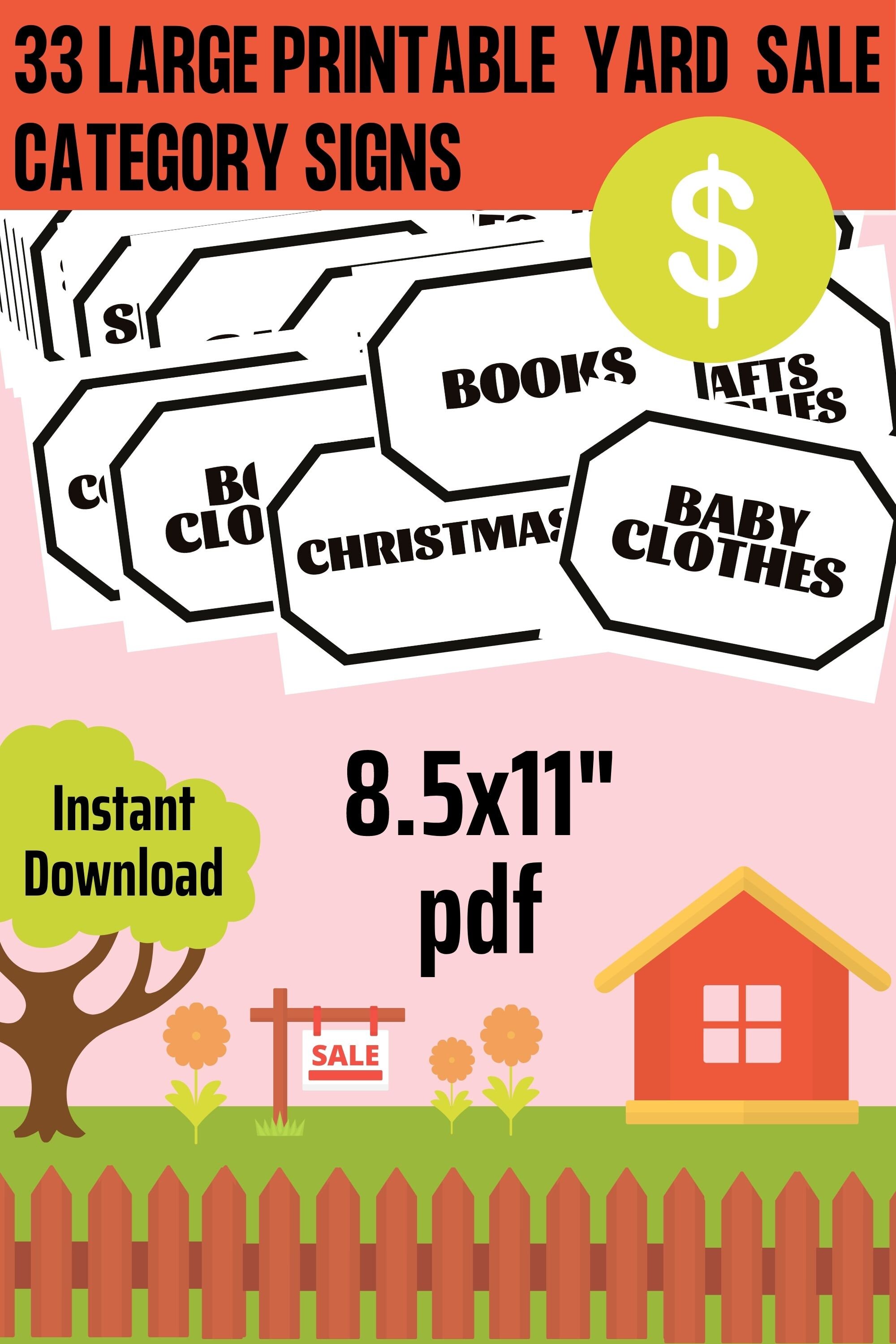 Printable Category Signs to Help You Organize Your Yard Sale, Garage ...