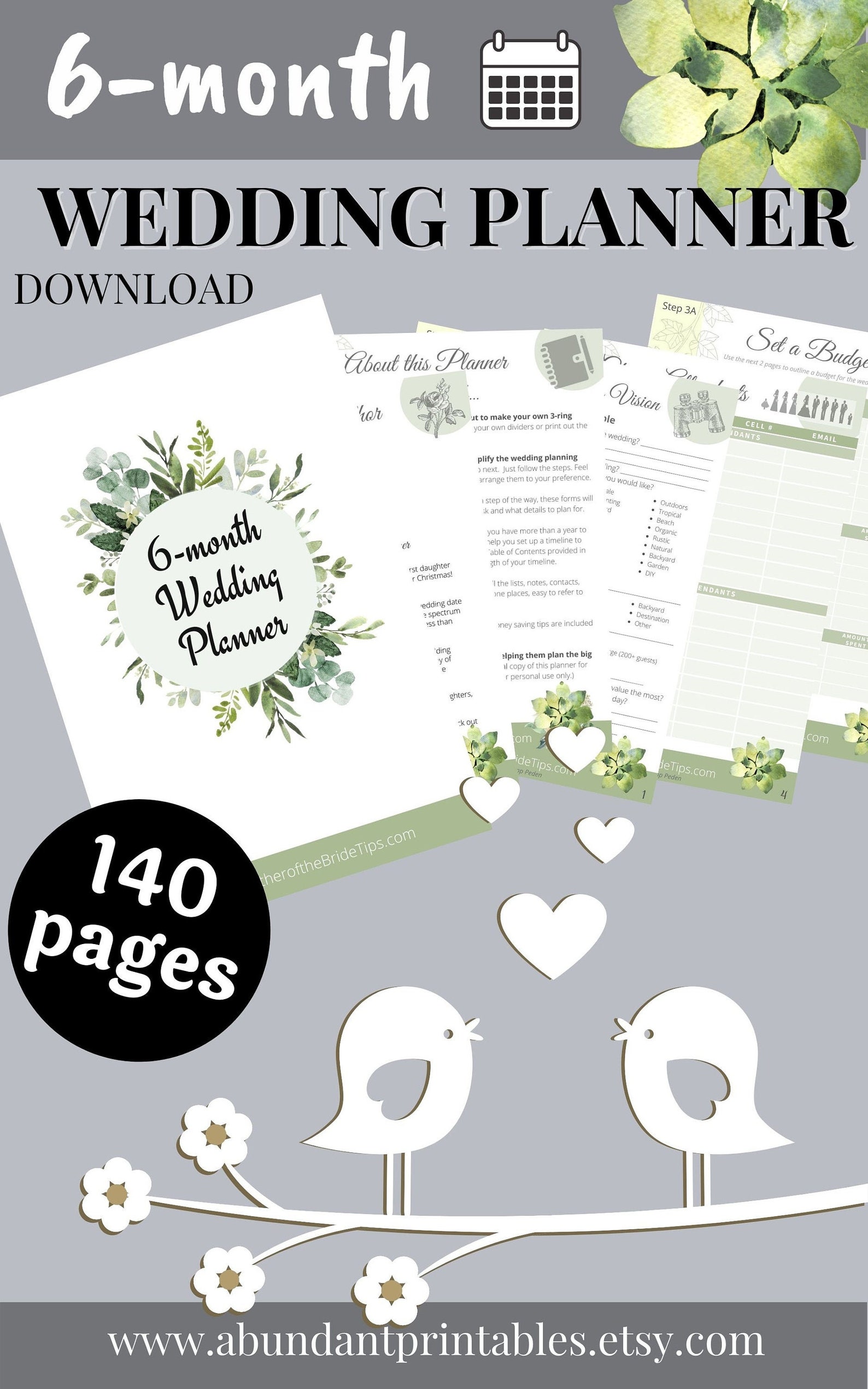 6 month Printable Wedding Planner PDF Download With Wedding Etsy