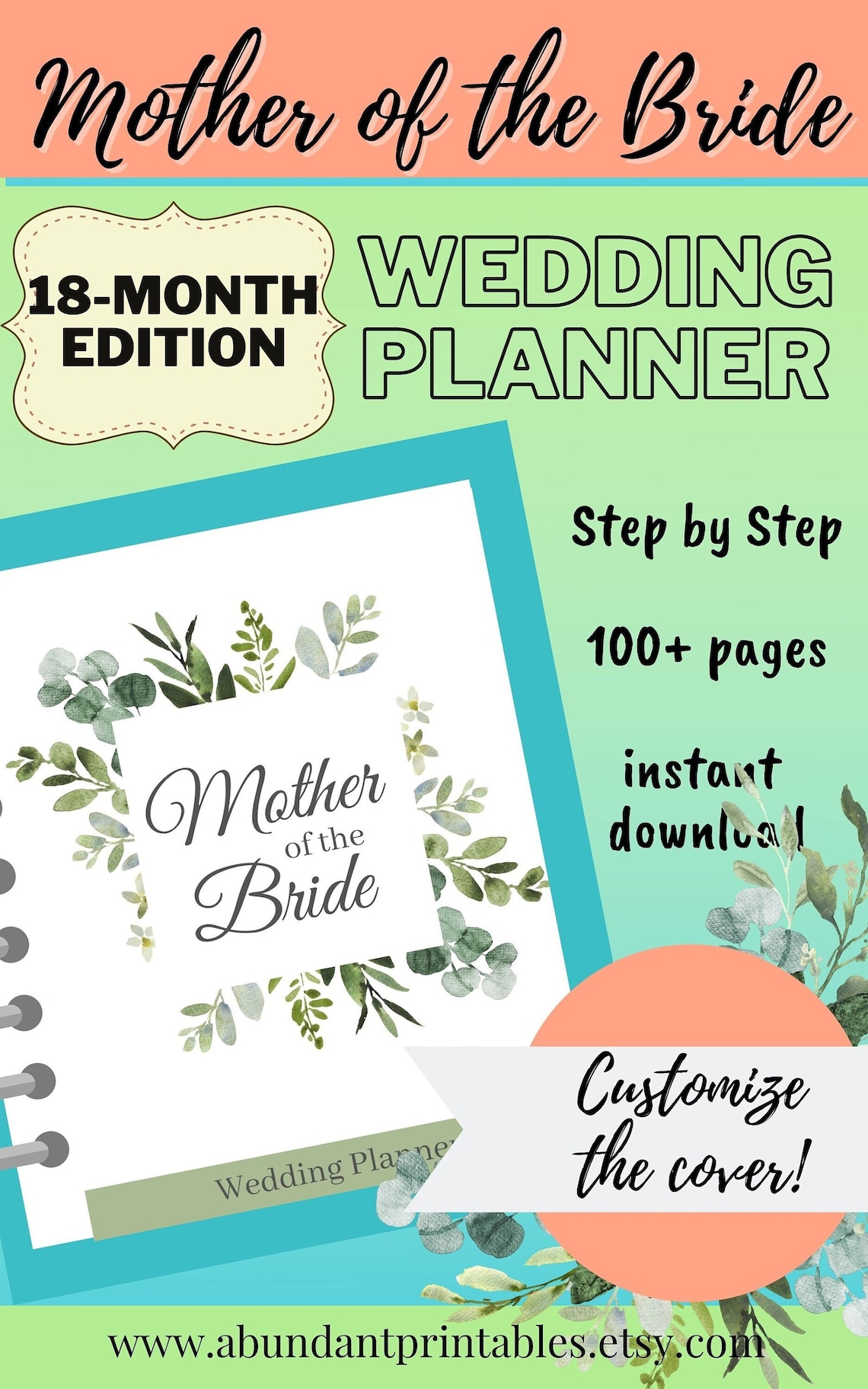 Mother of the Bride Planner / 18-month Wedding Planner Printable ...