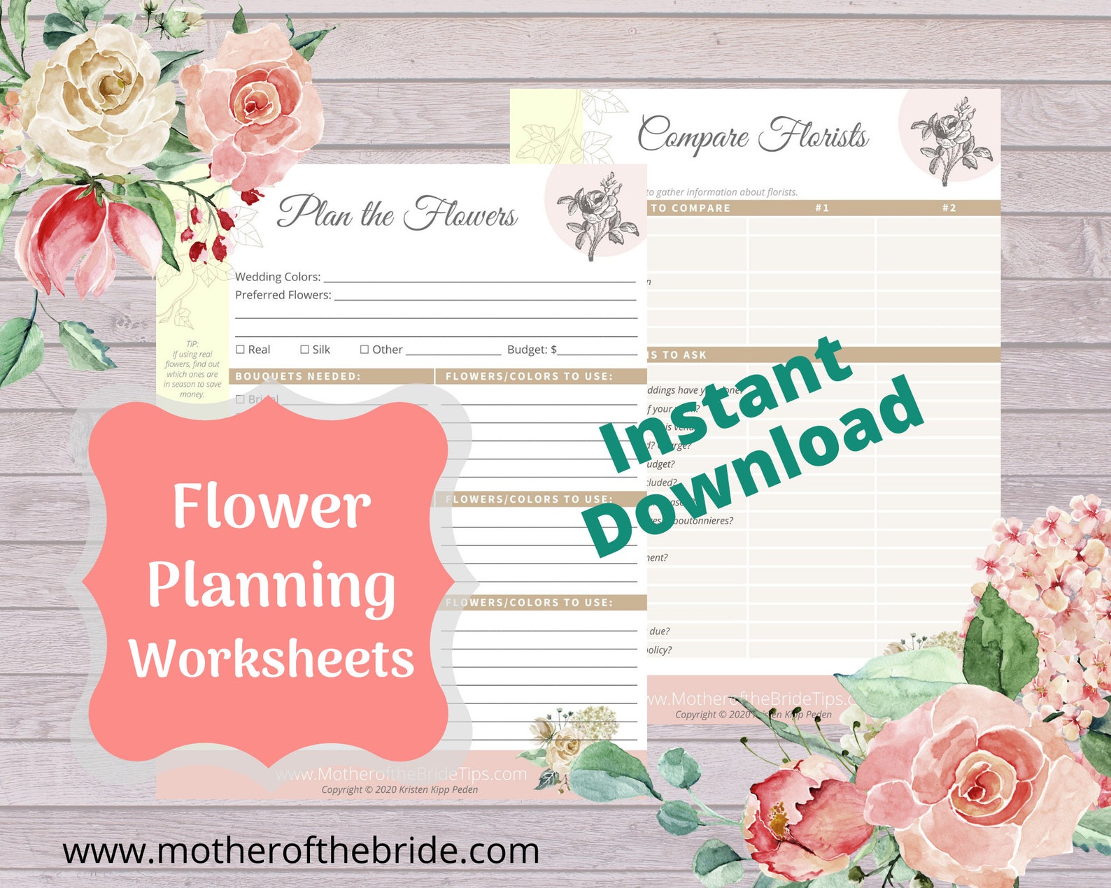 Wedding Flower Planning Worksheets/ Checklists for Wedding Planner ...