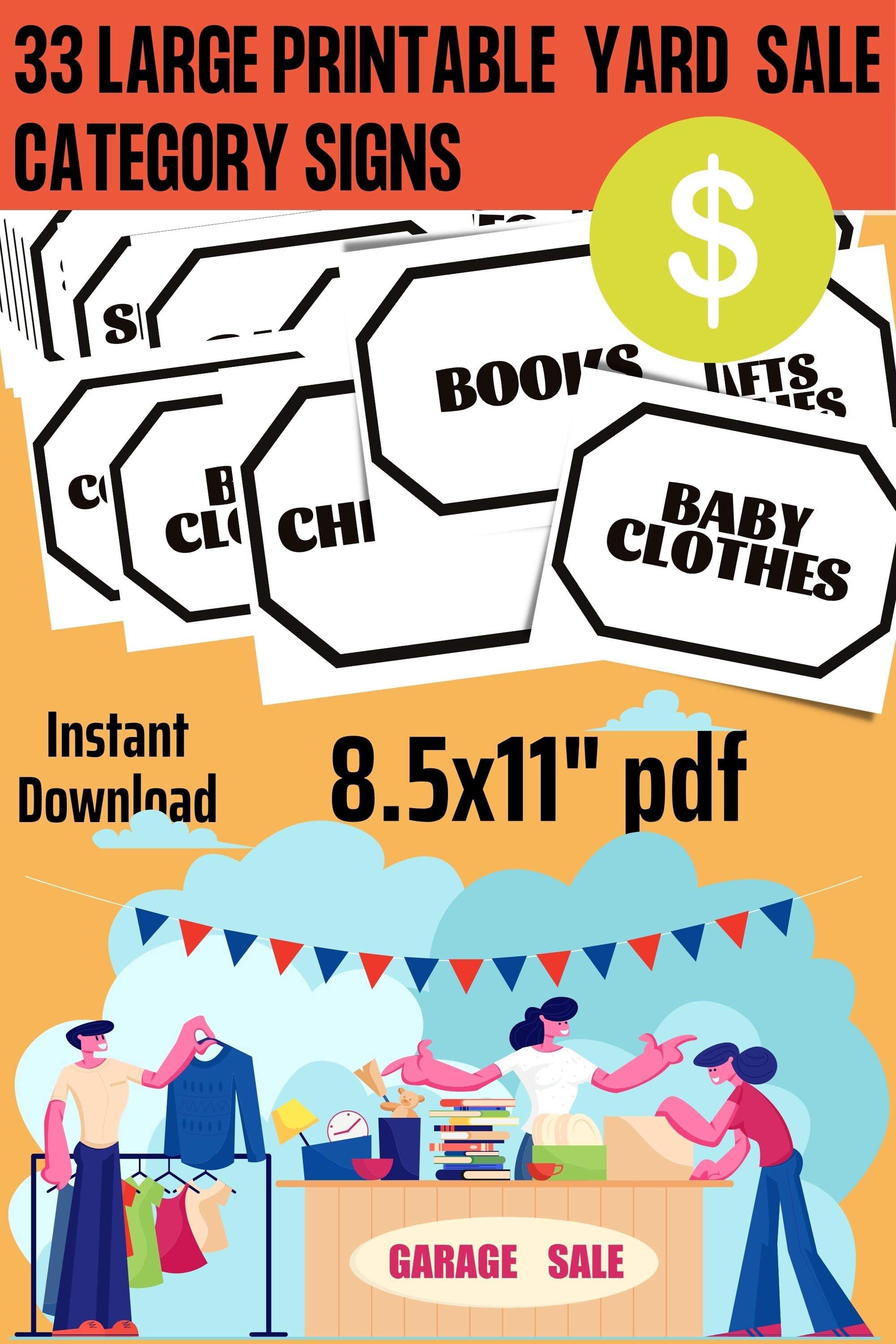 Printable Category Signs to Help You Organize Your Yard Sale, Garage ...